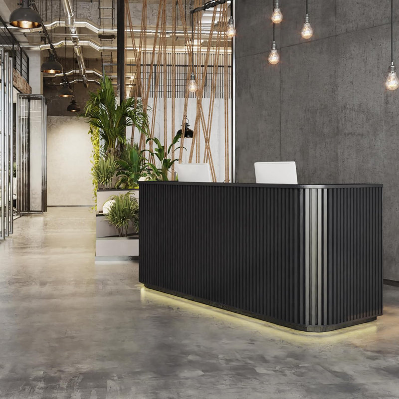 Ivy Bronx 70.8" Mid-Century Style Office Front Desk with Grille Detail ...