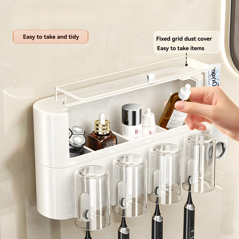 Rebrilliant Non Perforated Wall Mounted Toothbrush Cup Toothpaste ...