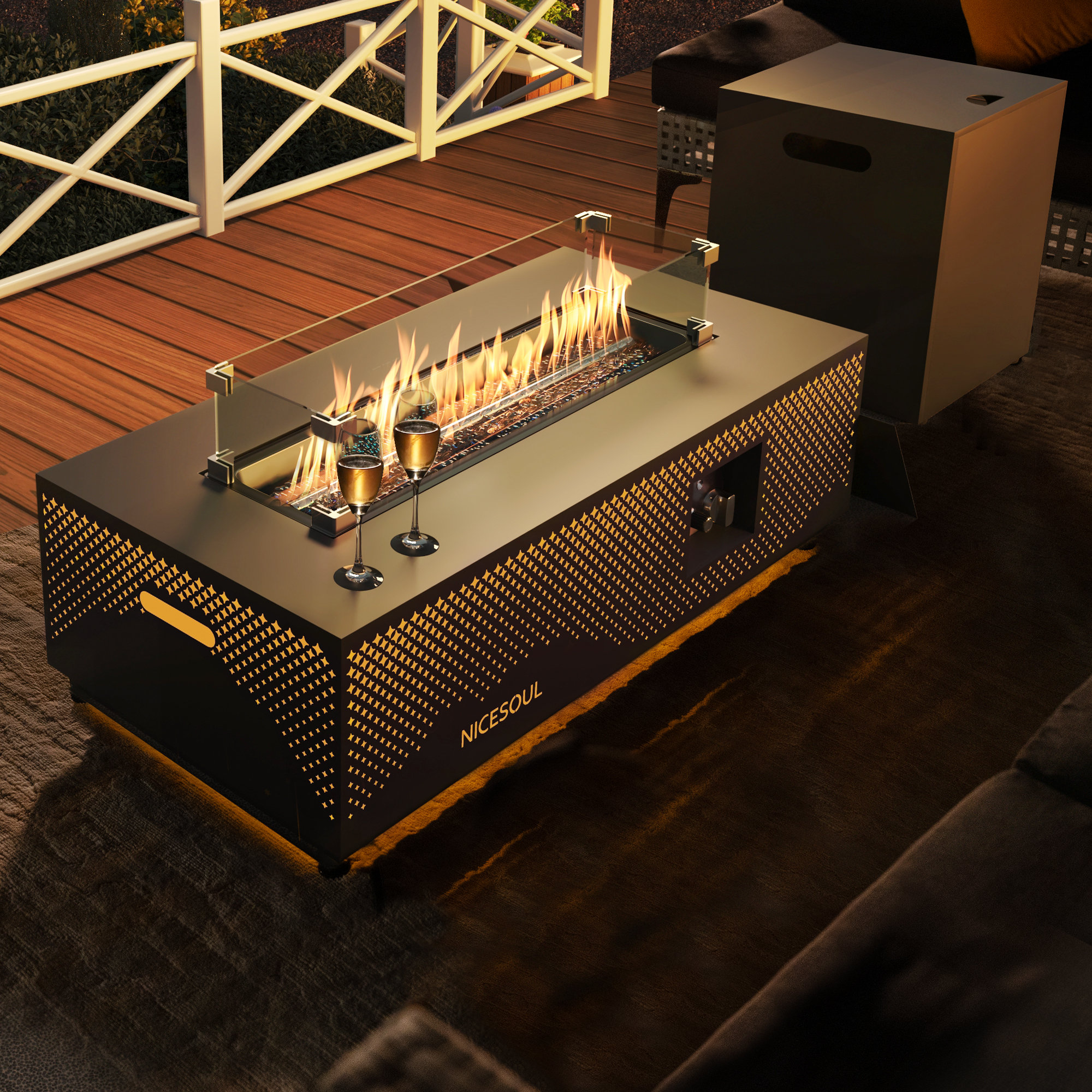 Arlmont & Co. Outdoor Propane Fire Pit Rectangular Gas Fire Pit 50,000 ...