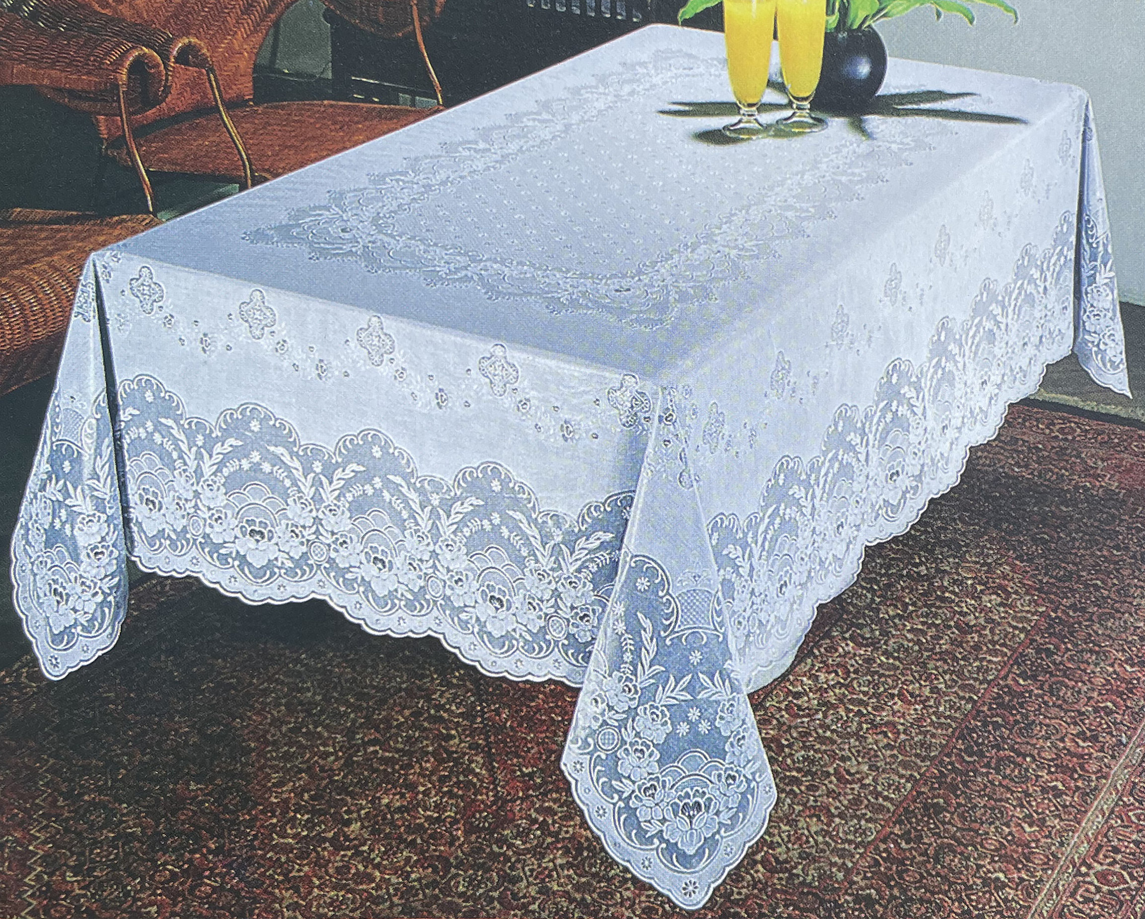 Ophelia & Co. White Vinyl Tablecloth Floral Laced Table Cloth Cover ...