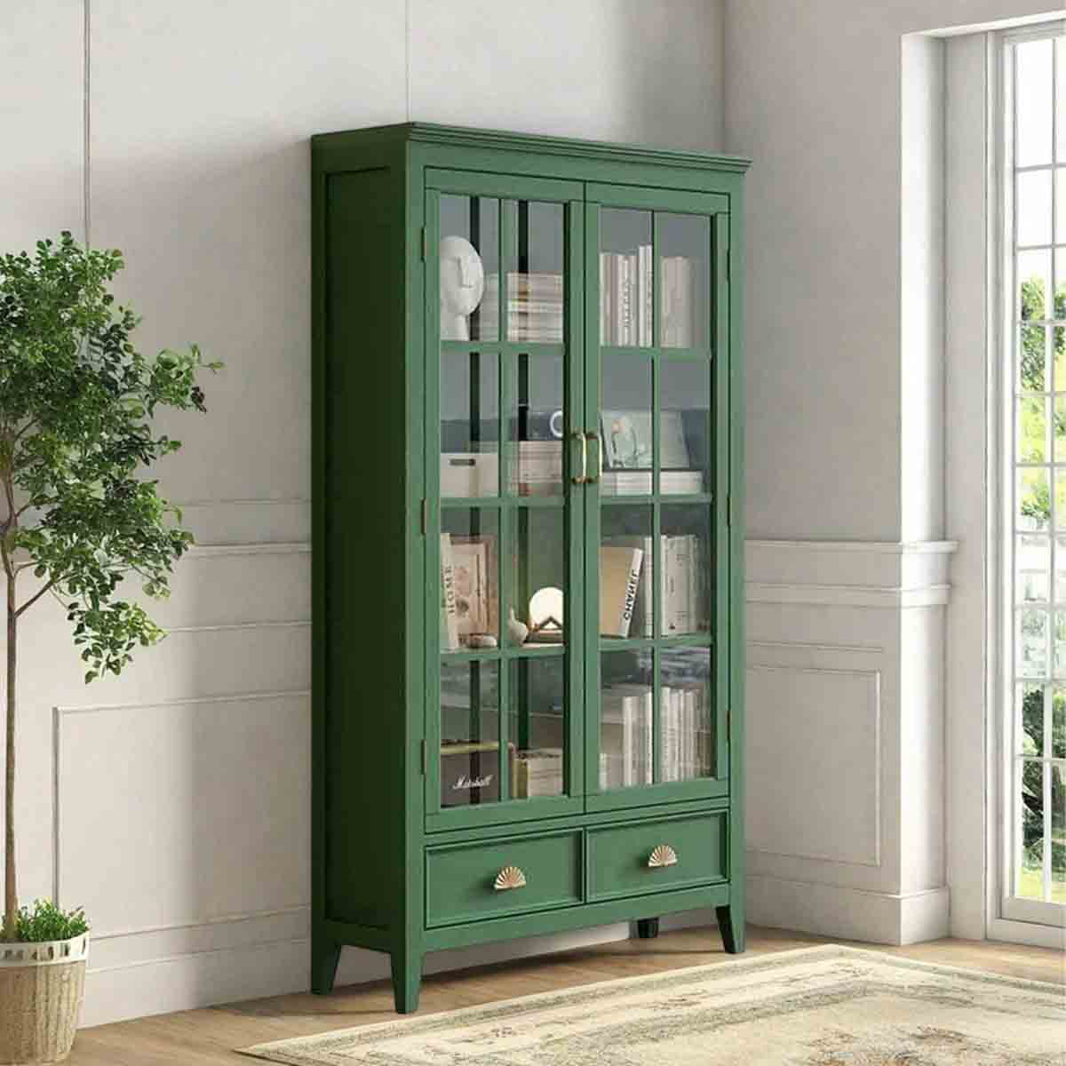EliteFurnishings 39.37" Green Standard Solid Wood Bookcases | Wayfair