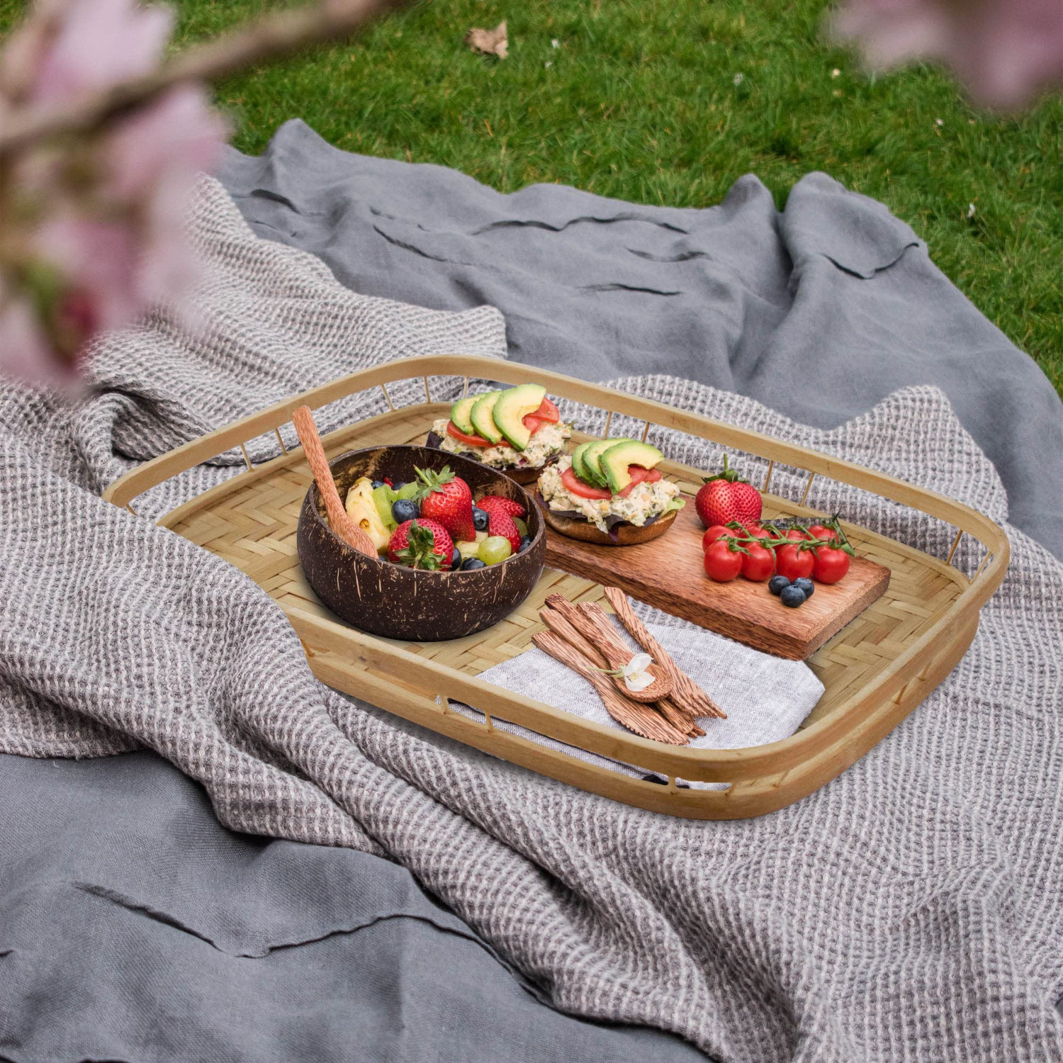 Bayou Breeze Bamboo Wicker Food and Beverage Tray, Rectangular ...