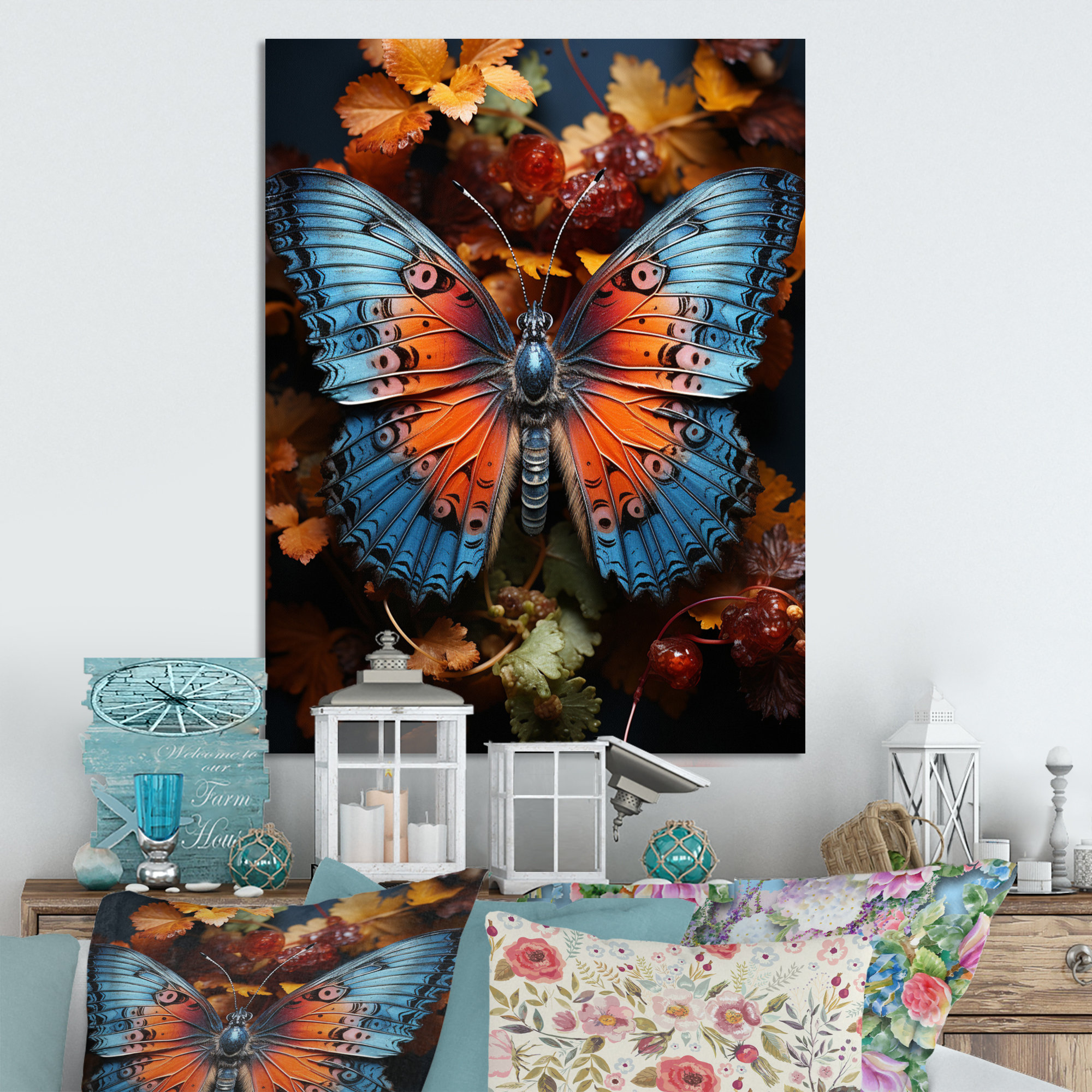 Gracie Oaks Orange Turquoise Animal Butterfly - Animals Metal Wall Art ...