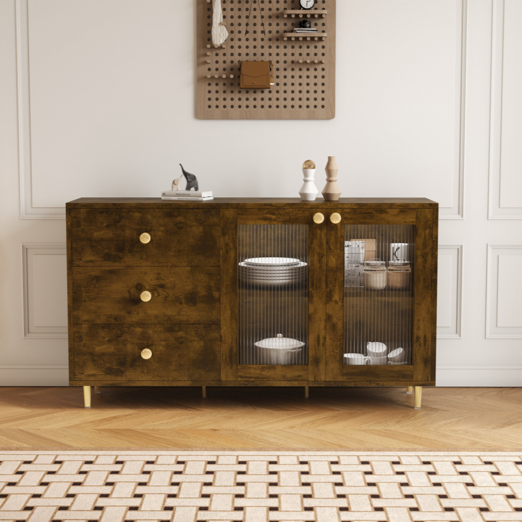 Ebern Designs Drotar Buffet Sideboard Cabinet with 3 Drawers and 2 ...
