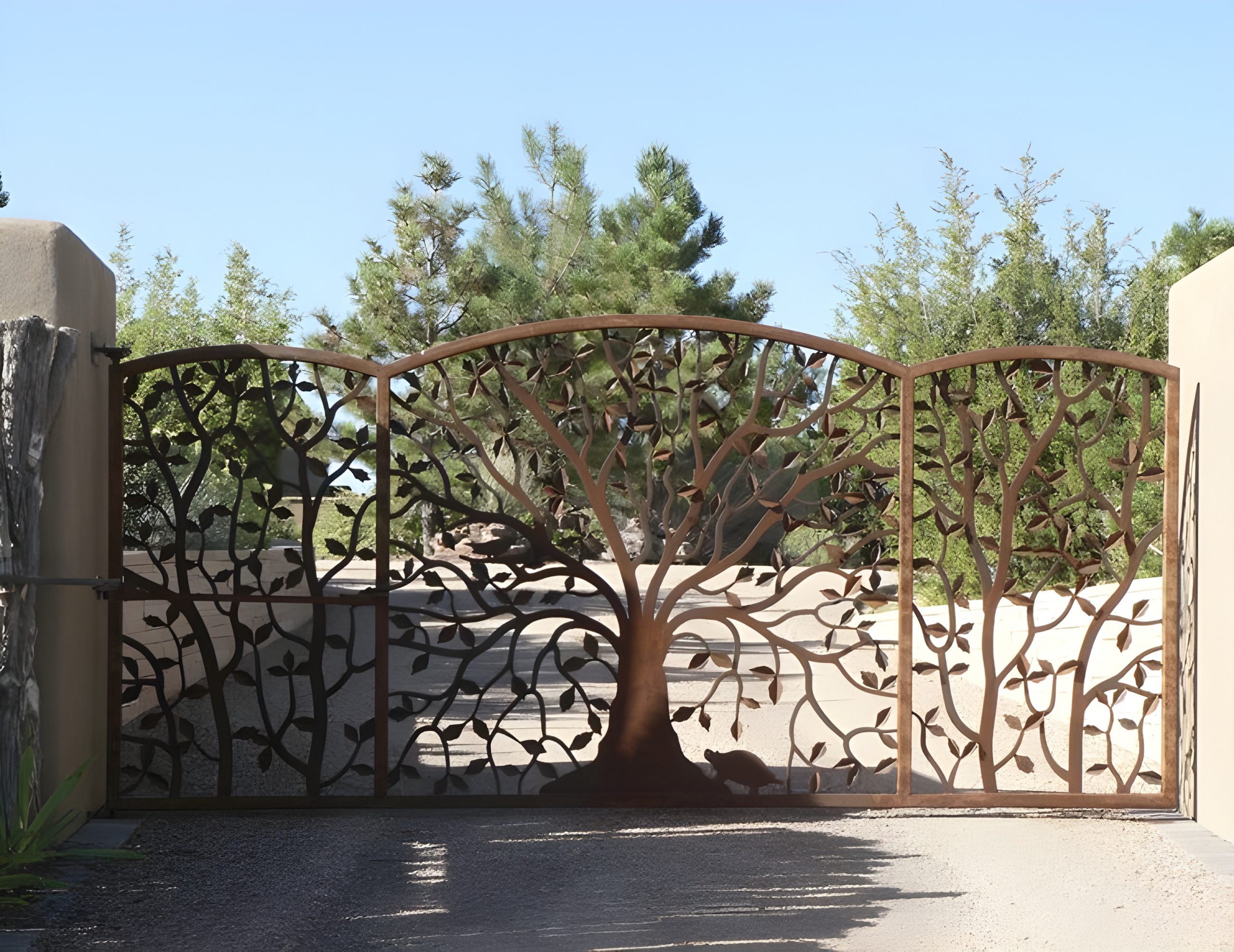 TAIMCO 3-panel Tree Design Driveway Gate | Custom Fabricated Gate ...
