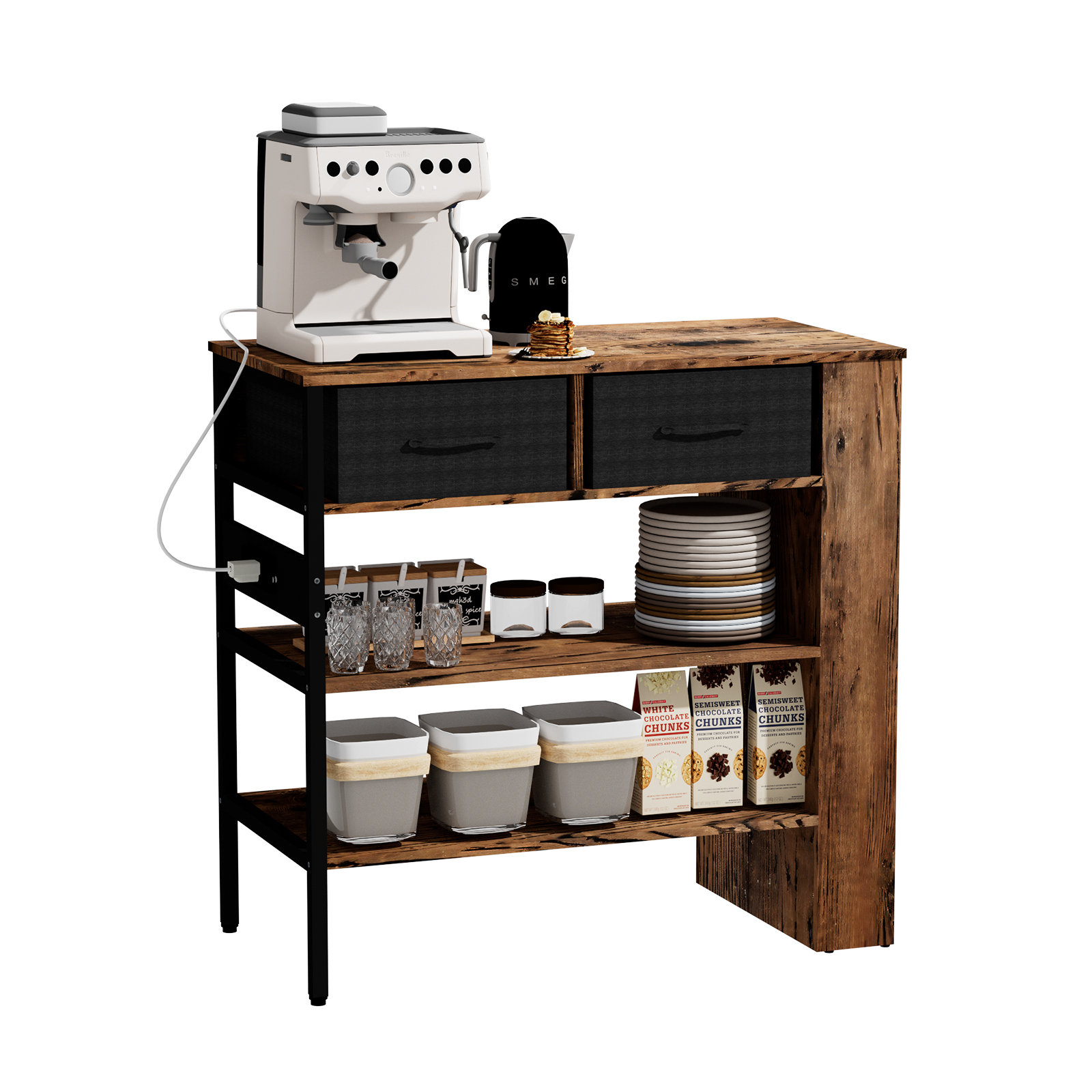 17 Stories Multi-Functional Kitchen Island, White – 3-Tier Counter With ...