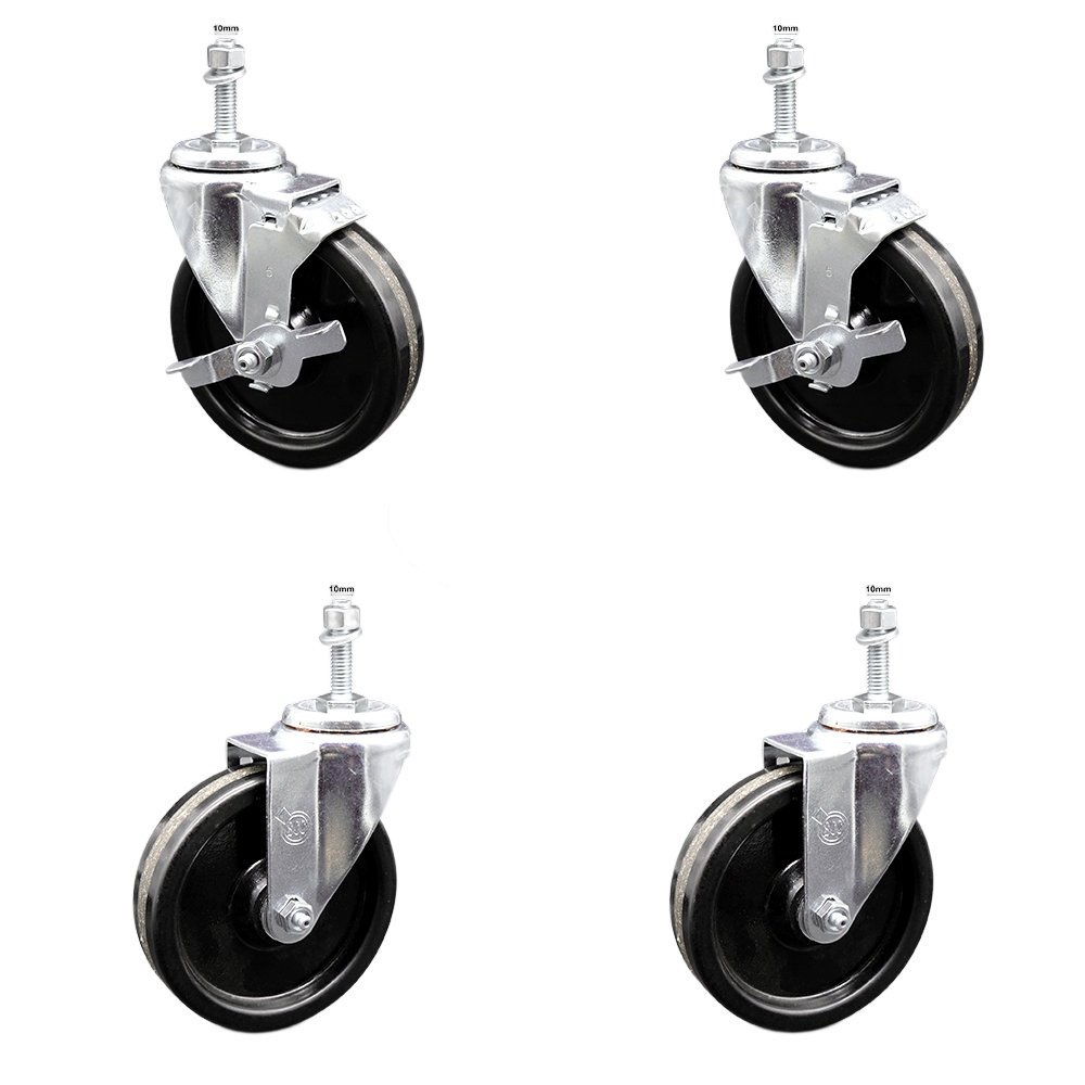Service Caster 10MM Threaded Stem Caster Set 2 Brakes SCC | Wayfair