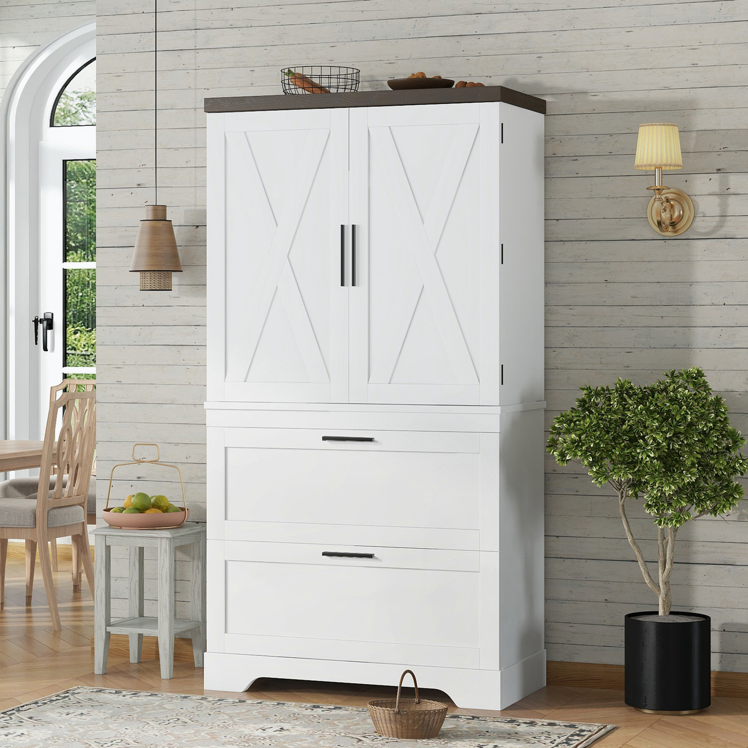 Gracie Oaks Wooden Cabinet with Inside Door Storage Divider with ...