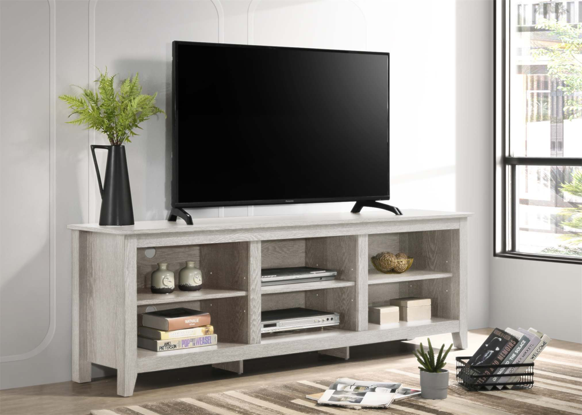 Wrought Studio™ Benito Dusty 70-Inch Wide TV Stand with Open Shelves ...