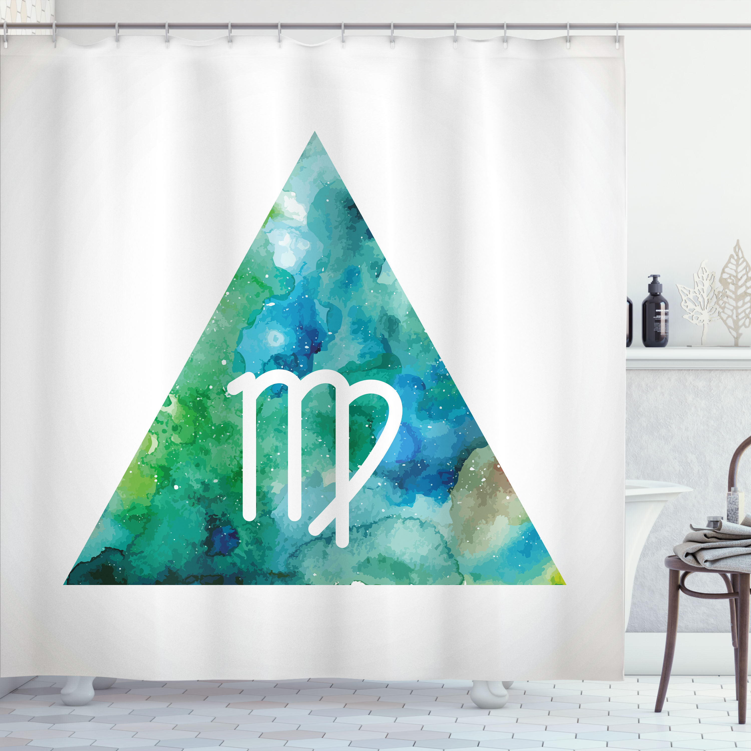 East Urban Home Virgo Shower Curtain Culture Inspiration Sea Green Blue White | Wayfair