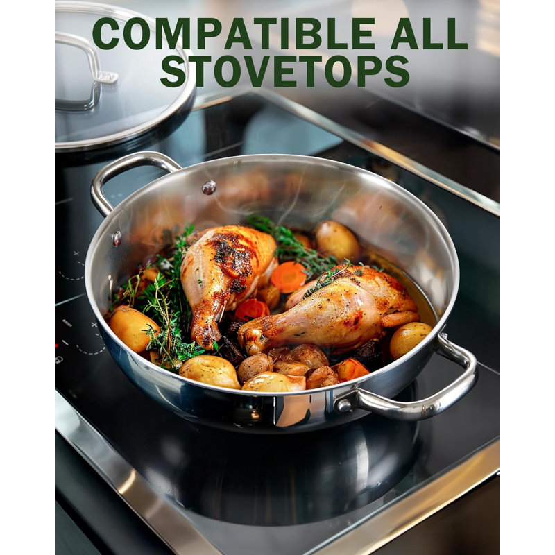 Cook N Home Tri-ply Stainless Steel Wok, 12 Inch Induction Wok With Lid ...