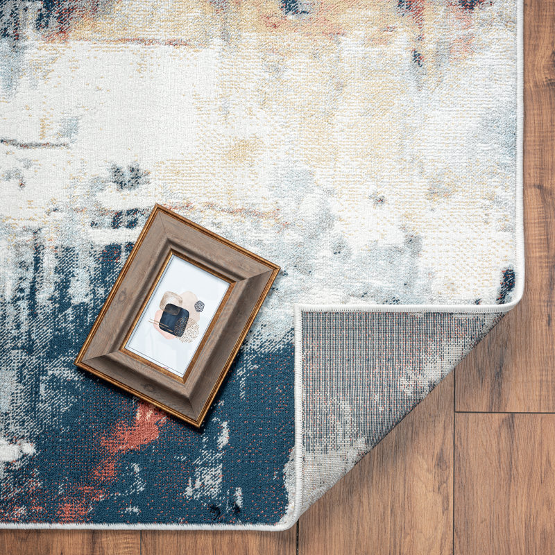 17 Stories Gouverneur Performance Gray/Blue Rug | Wayfair