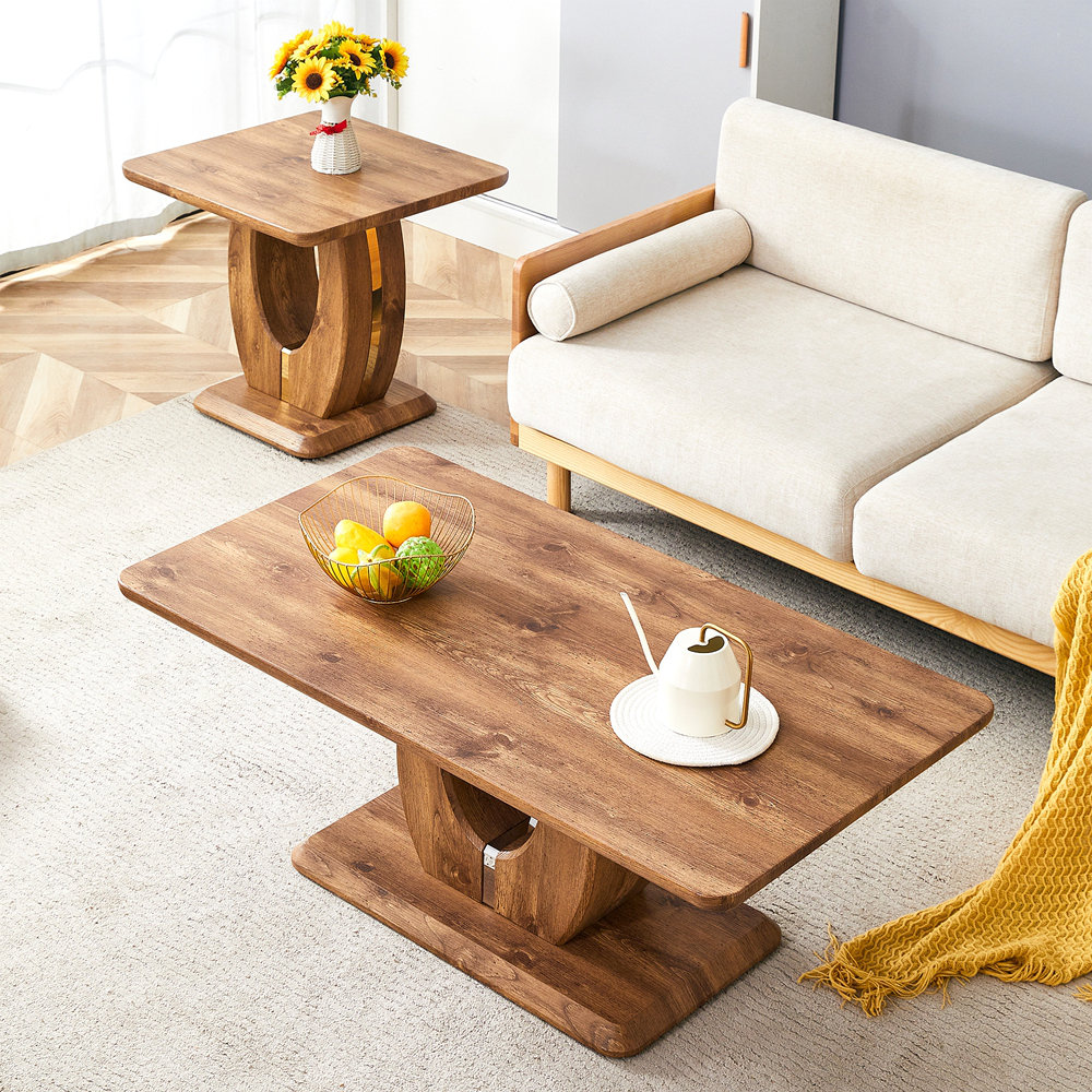 Millwood Pines Modern Minimalist Wood-Tone MDF Coffee Table Set (Square ...