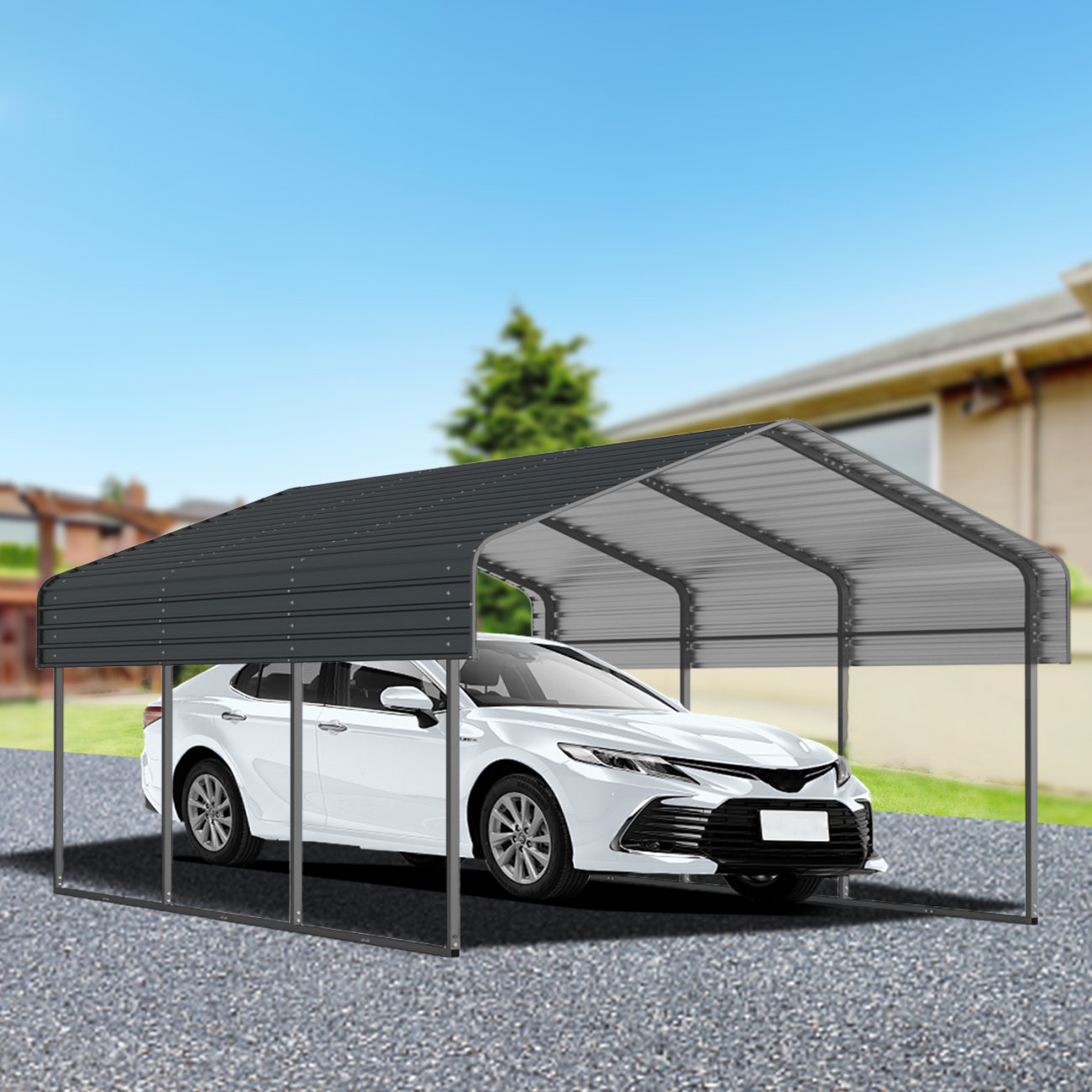 Lipoton Abri de voiture en métal 10 x 15 pi avec base améliorée et toit ...