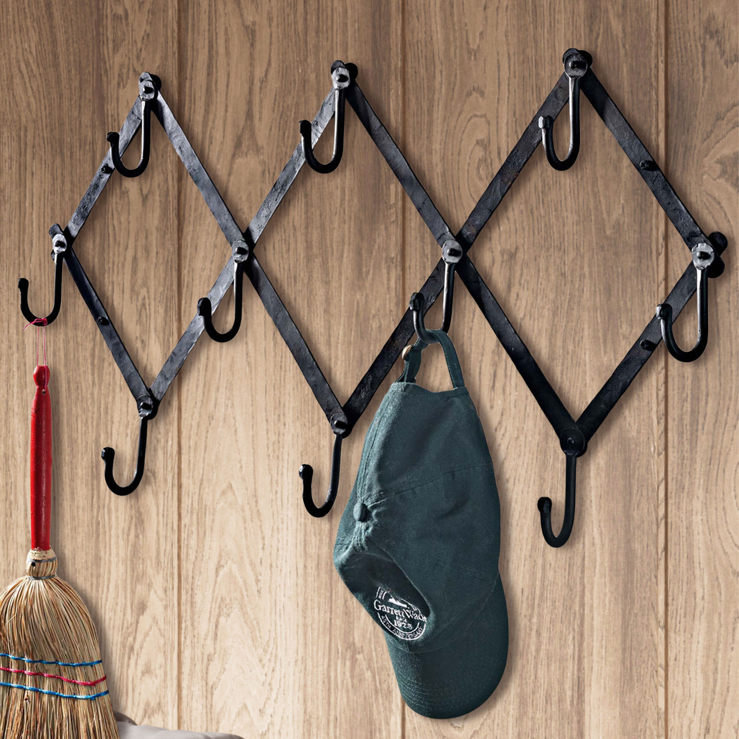 17 Stories Accordion Wall Hanger - Forged Iron Hat Rack with 10 Hooks ...
