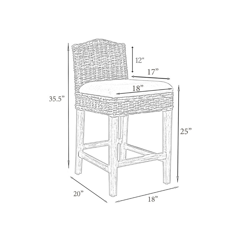 Kelly Clarkson Home Kaia Rattan and Solid Wood Upholstered Stool ...