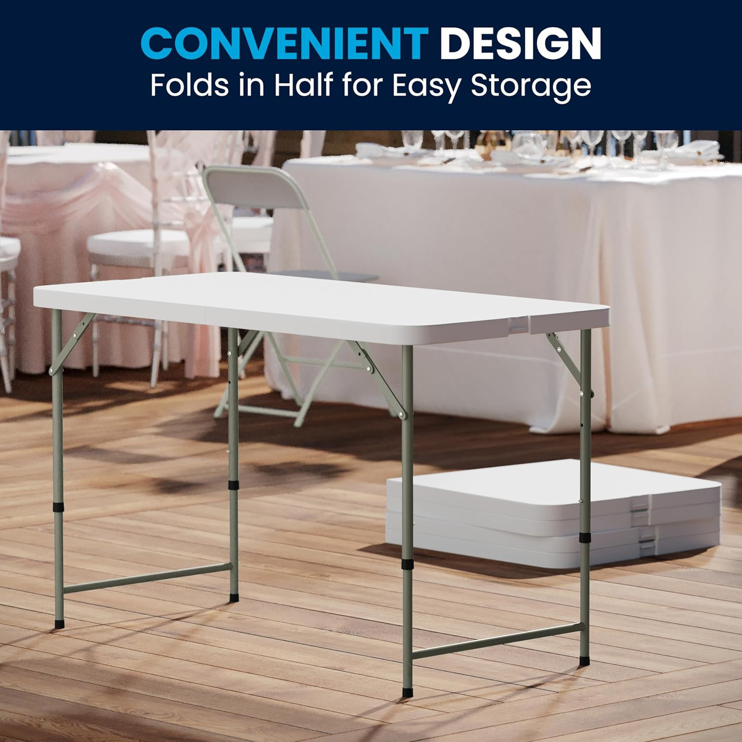 MAGBIX 4' Rectangular Plastic Folding Event Table With Adjustable Legs ...