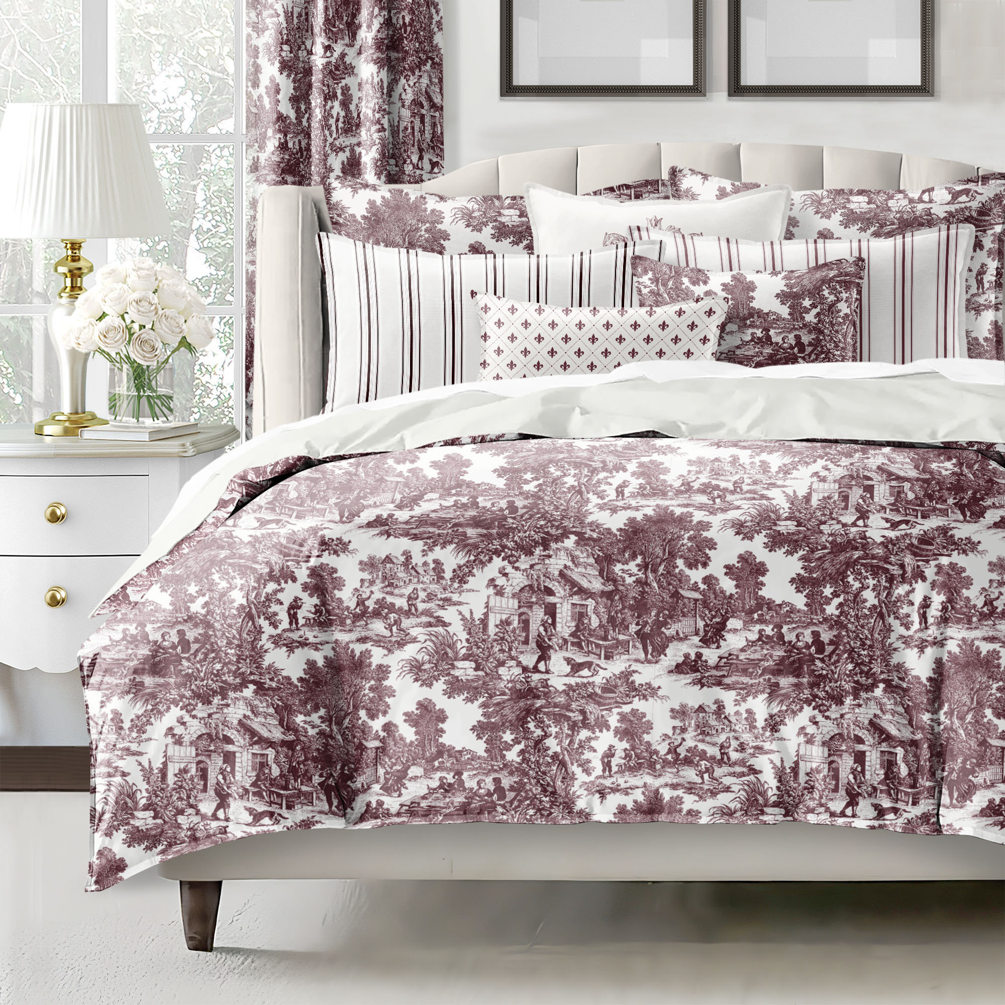 6ix Tailors Fine Linens Au Village Toile Merlot Cotton Duvet Cover Set ...