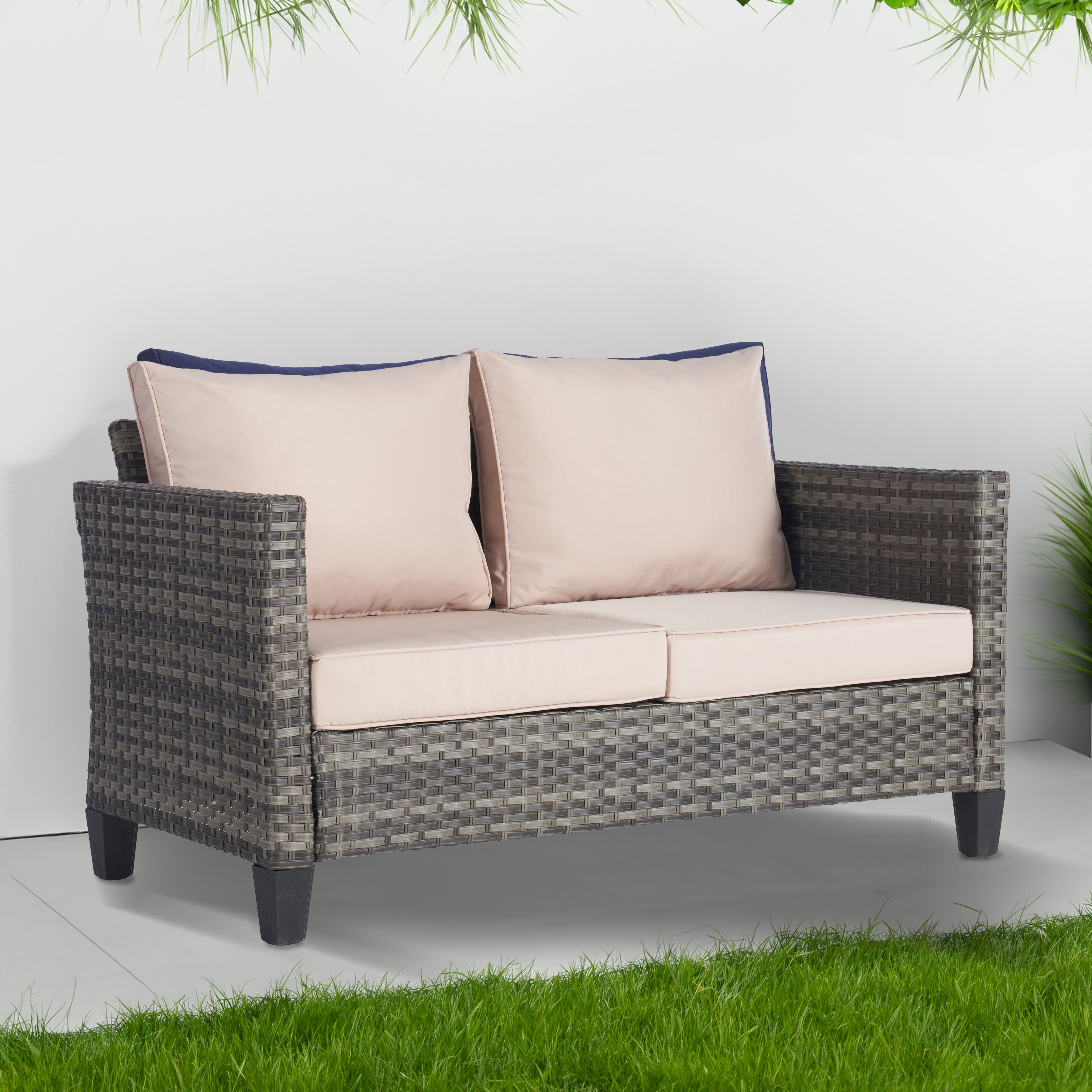 Arlmont & Co. Patio Wicker Loveseat with Comfortable Cushions - Perfect ...