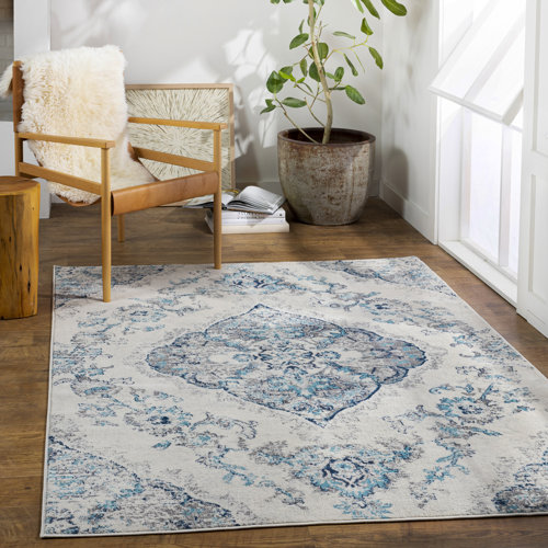 Bungalow Rose Spicewood Cream/Blue Rug & Reviews | Wayfair