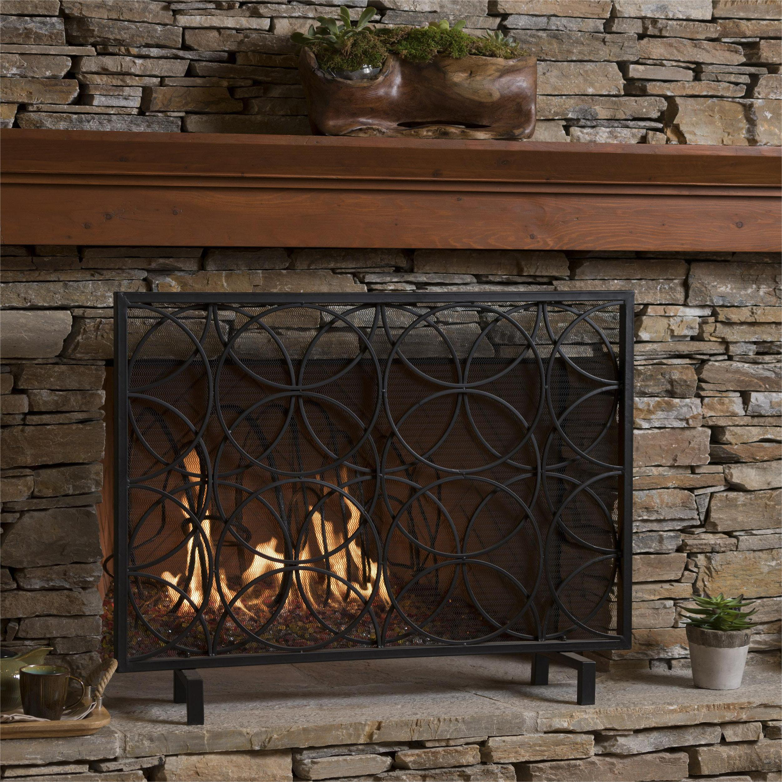 Mercer41 Ajwan Single Panel Fireplace Screen Stand Alone, Geometric ...