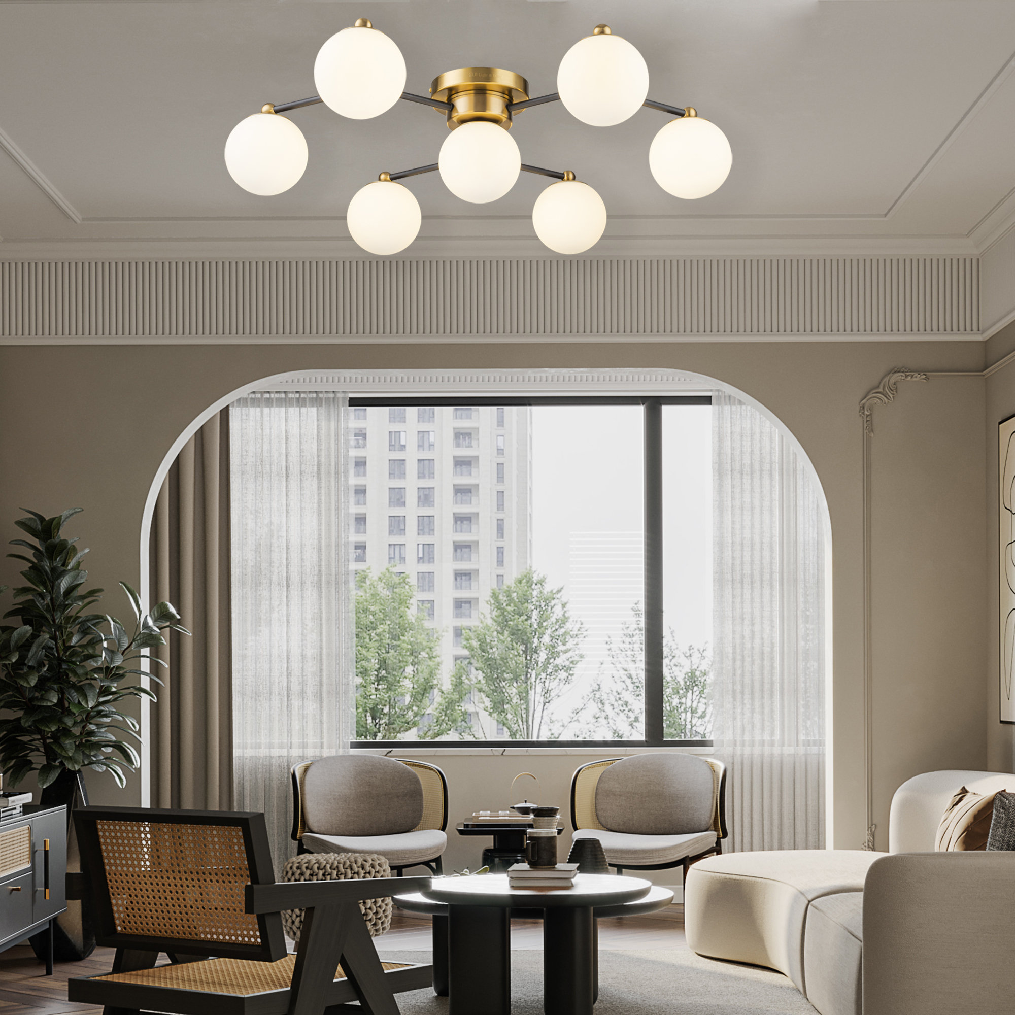 George Oliver Enzo 7-Light Modern Farmhouse Semi Flush Mount Ceiling ...