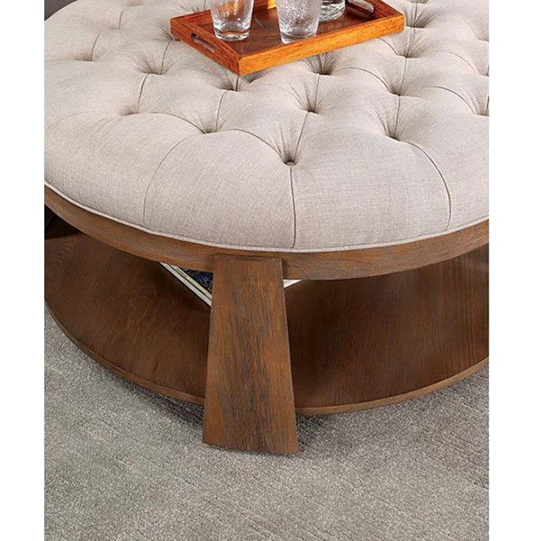 Rosalind Wheeler Brenai 40.75" Wide Tufted Round Cocktail Ottoman with ...
