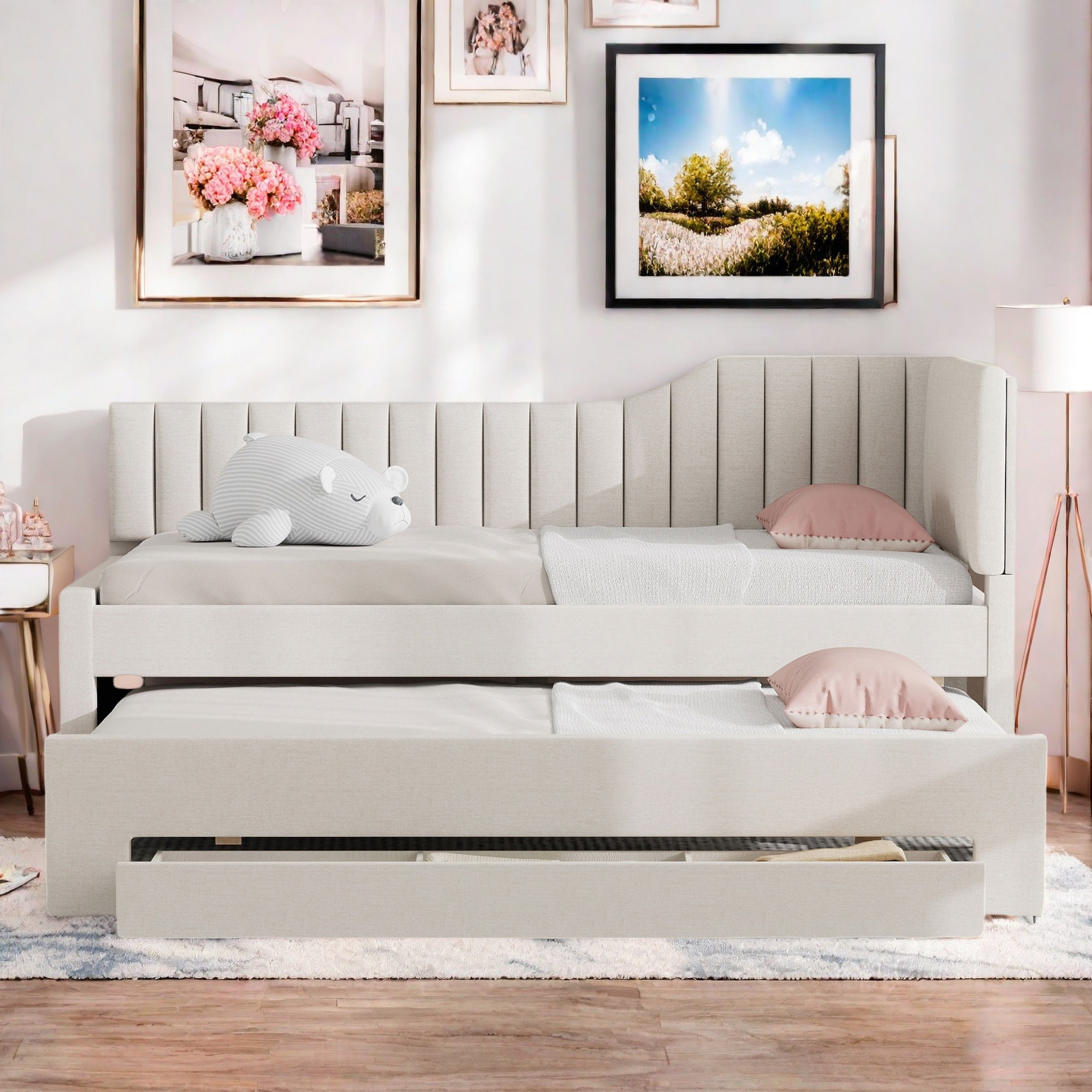 Hokku Designs Upholstered Daybed With Trundle, Three Drawers And ...