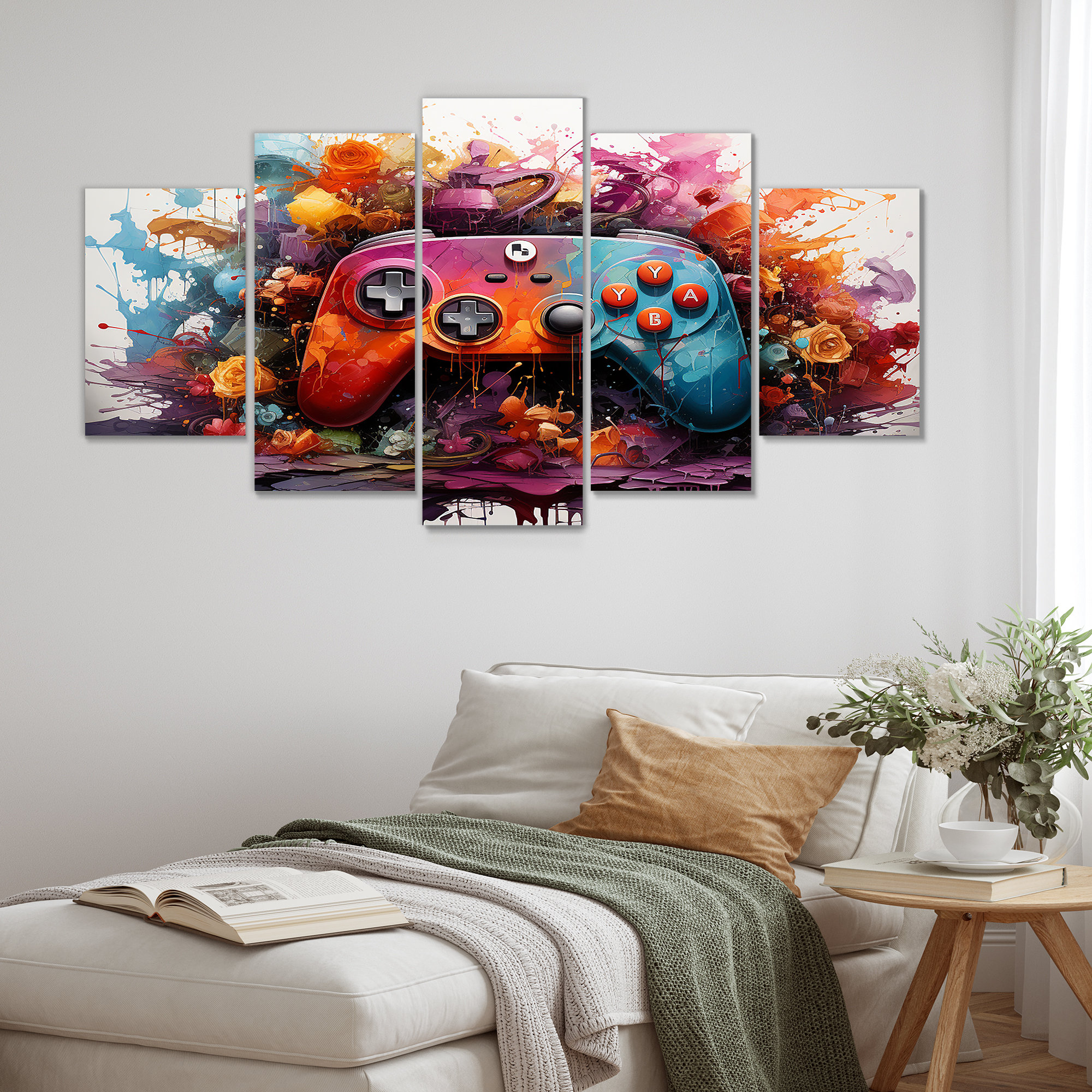 Lark Manor Neon Abstract Video Game Controler - Video Games Multipanel ...