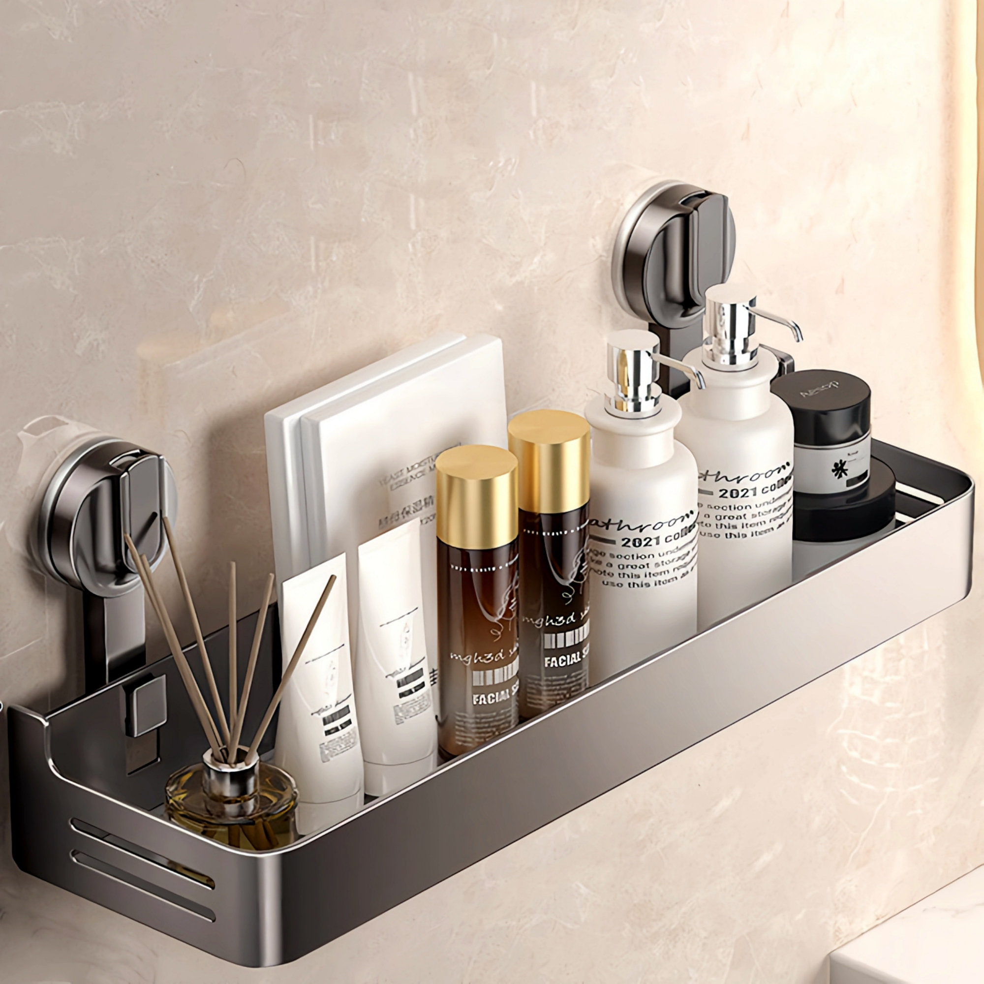 Rebrilliant Non Perforated Suction Cup Storage Rack, Bathroom Wall ...