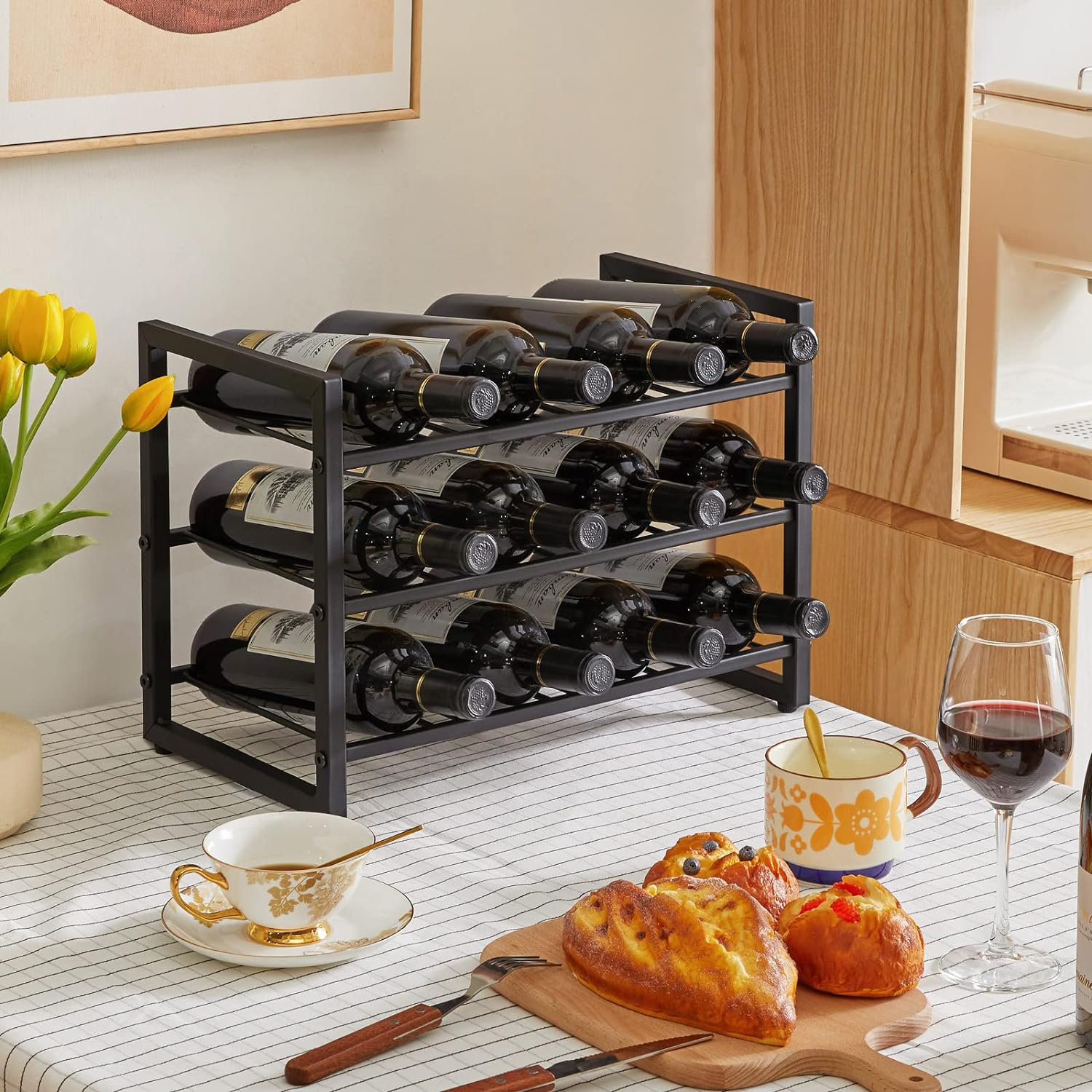 Latitude Run® Stackable Wine Storage Shelf, Liquor Bottle Holders, 3 ...