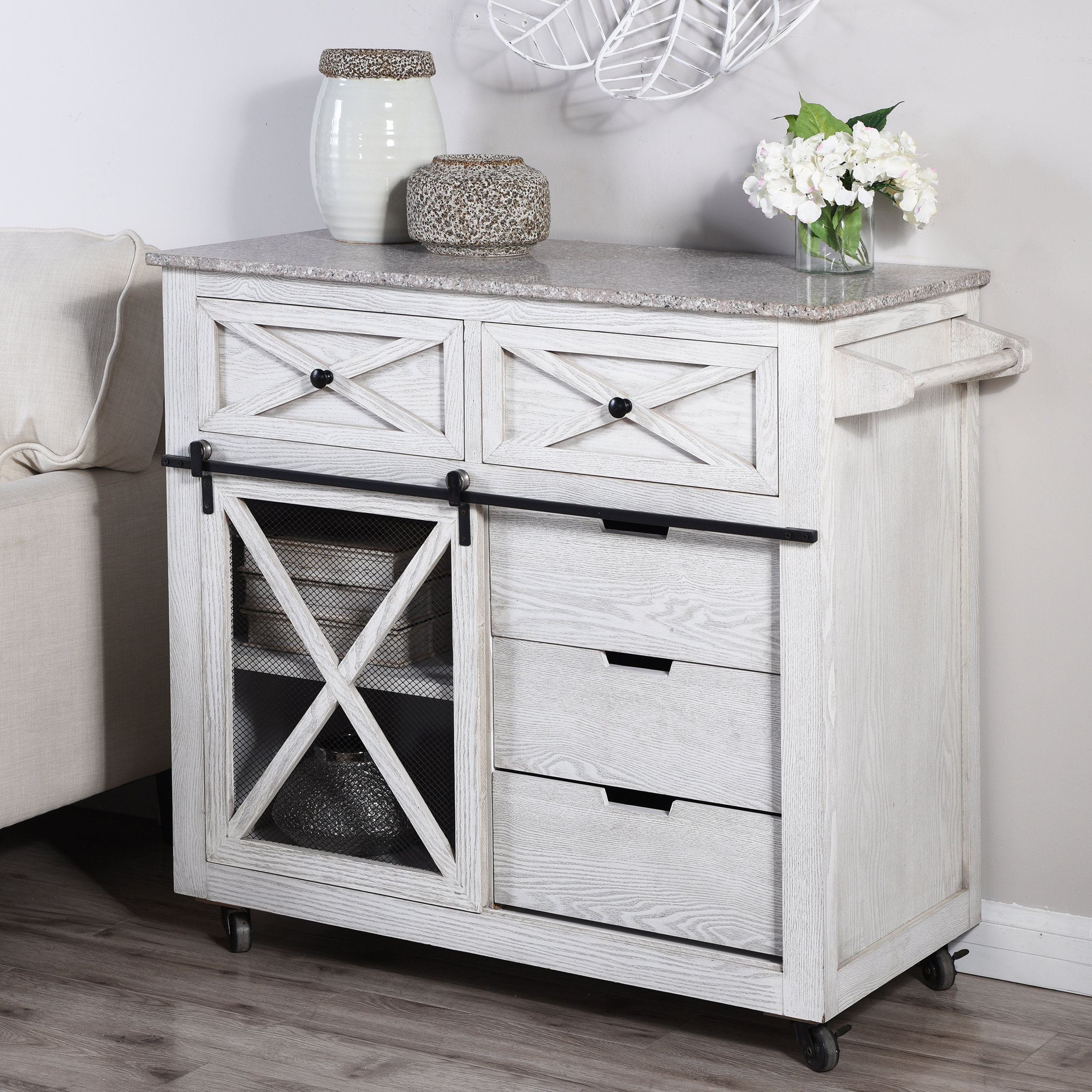 Gracie Oaks Fazio Farmhouse Kitchen Island with Granite Top & Reviews ...