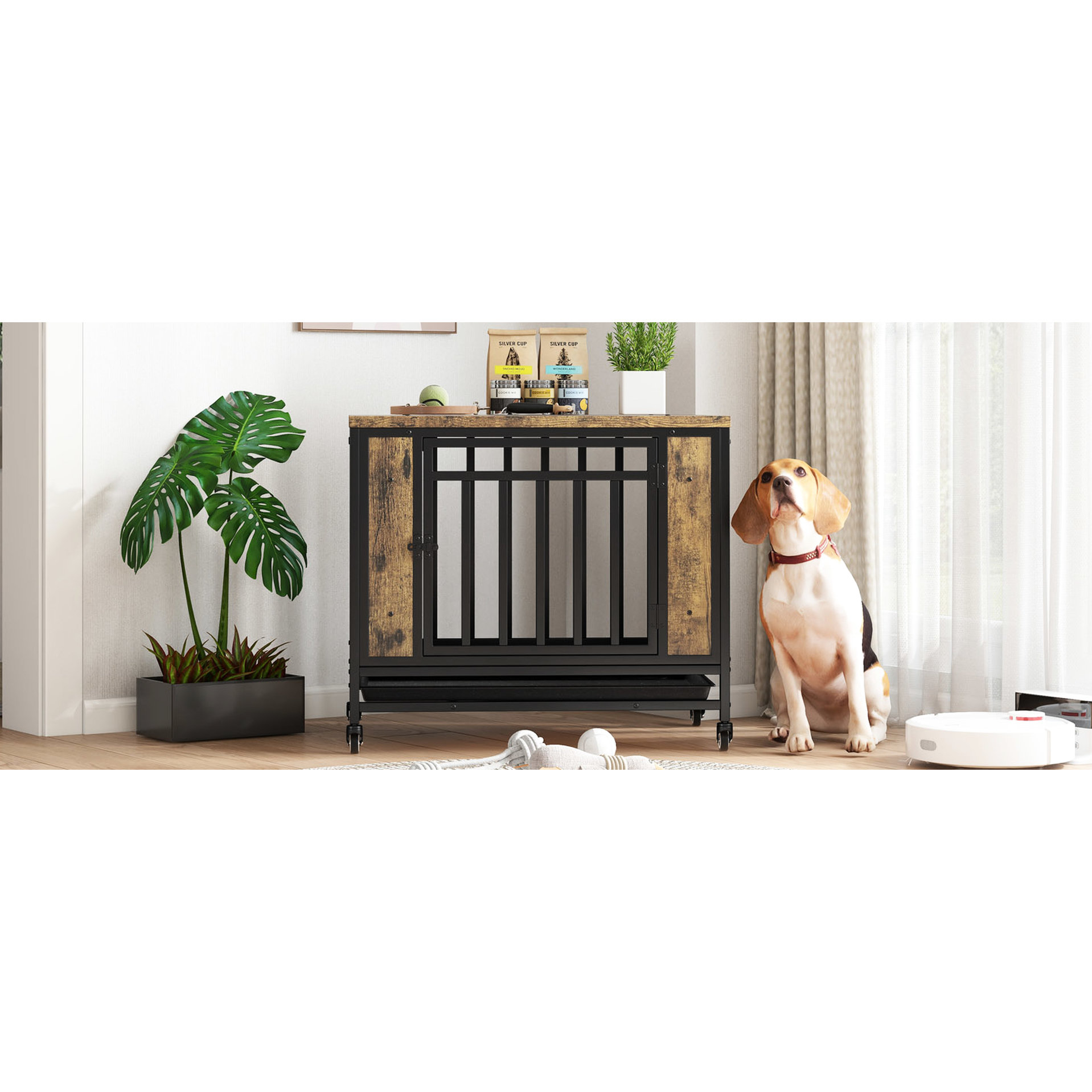 Ophelia & Co. Multi - Functional Metal Dog Crate With Vintage Style ...