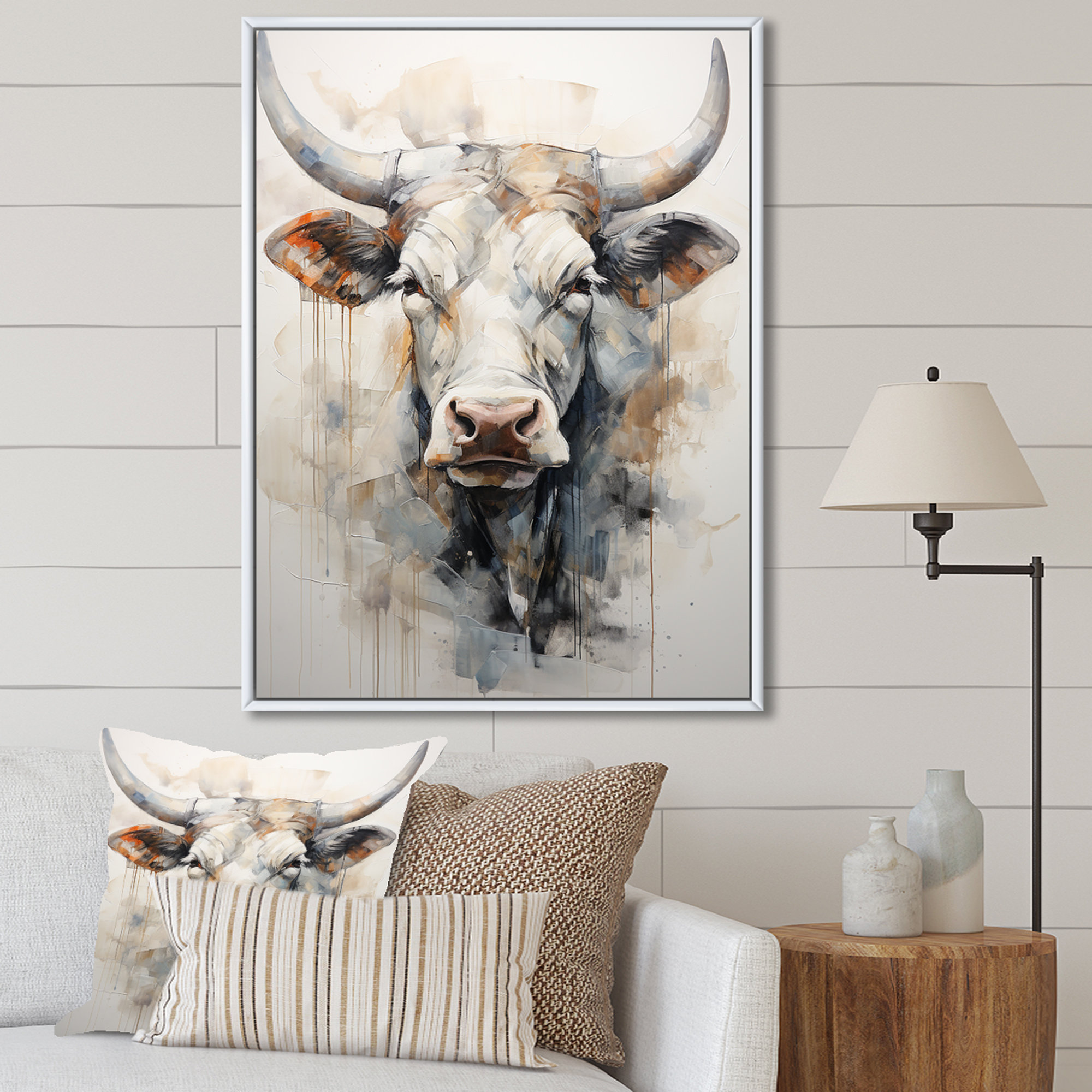 Design Art Handsome Beige Cattle Portrait I - Cattle Canvas Art Print ...