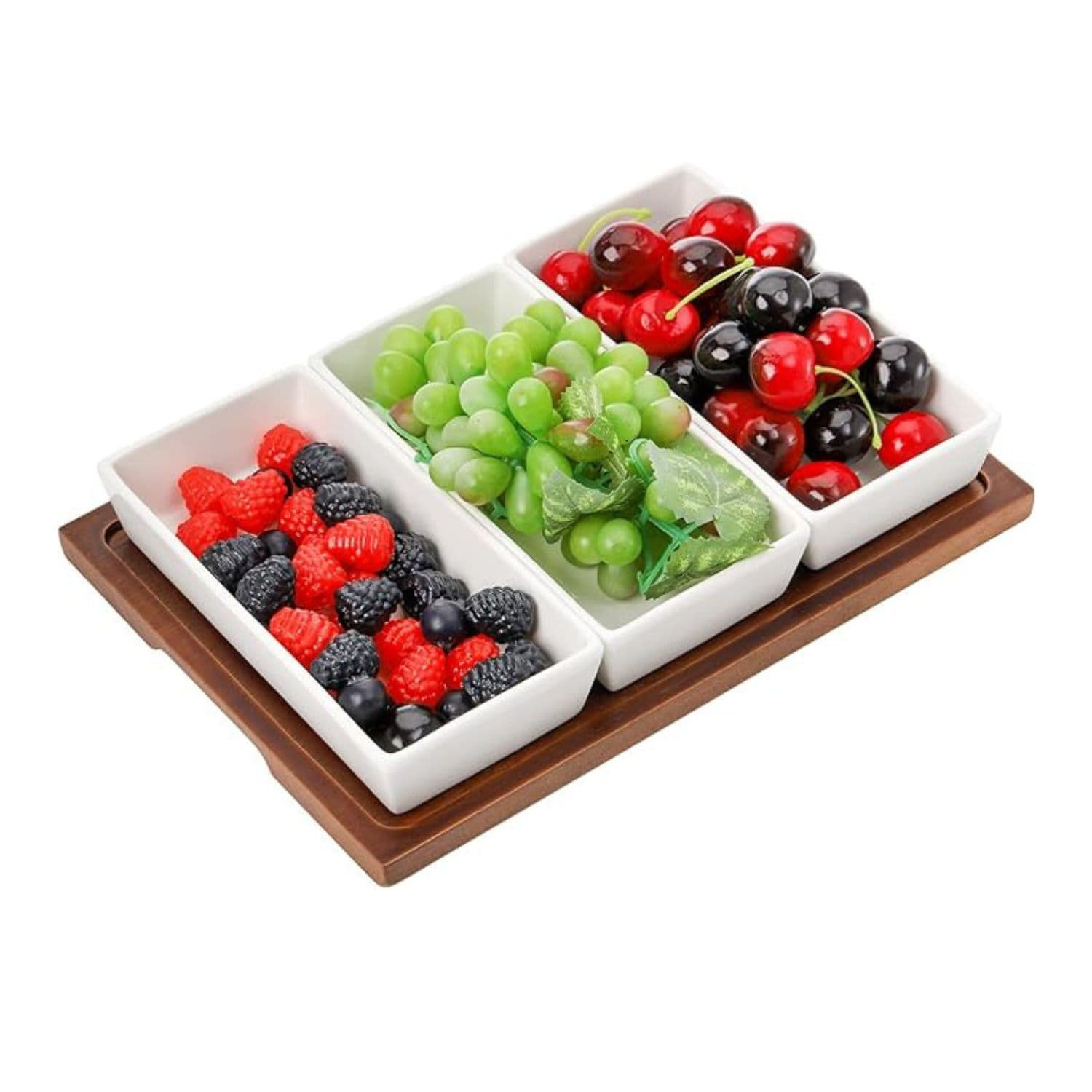Latitude Run® 3-Piece Set of Ceramic Serving Bowls with Wooden Tray ...