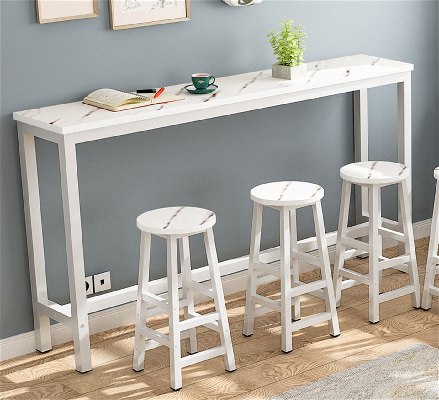 Wrought Studio Yash White Bar Table Simple Fashion High Narrow Table ...