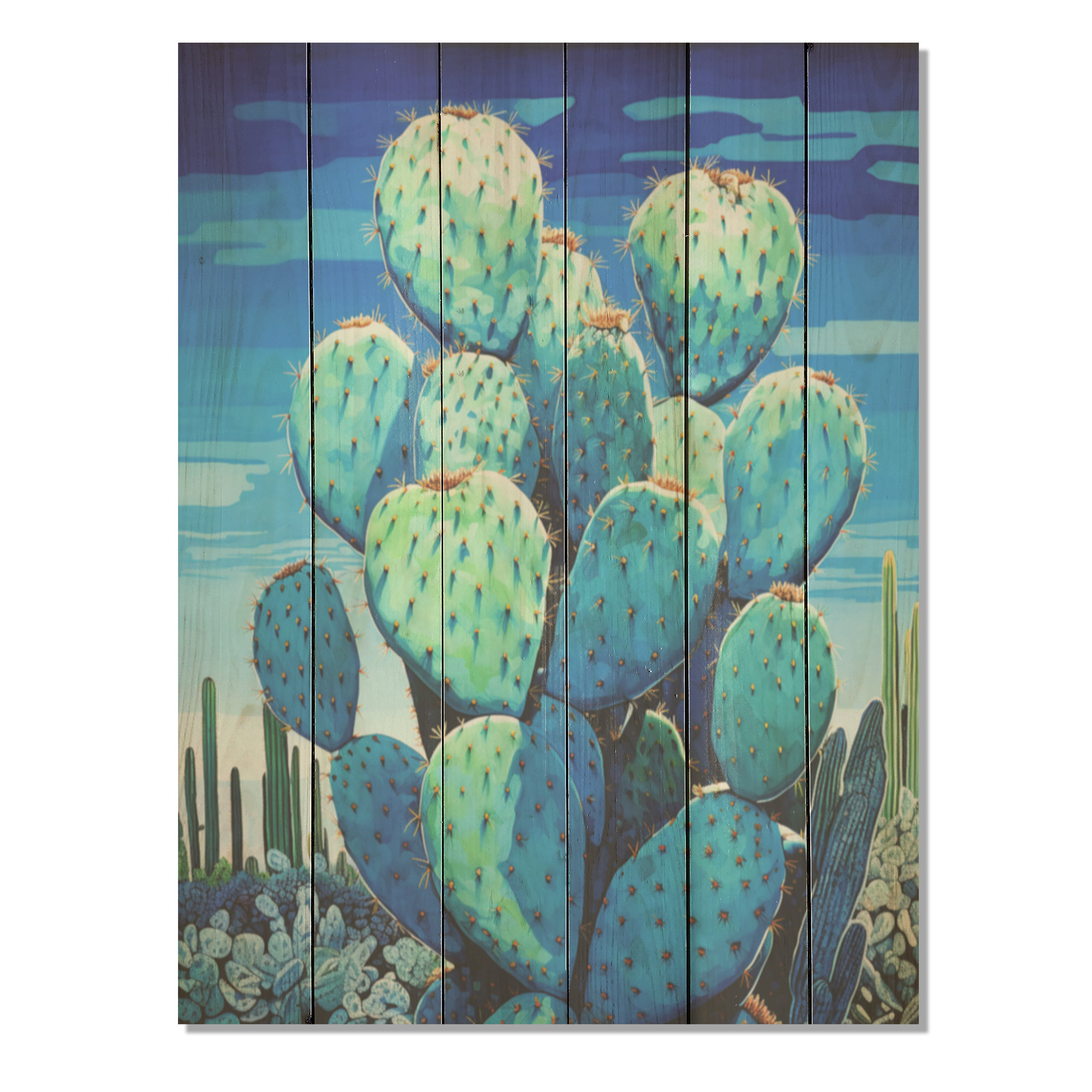 Ophelia & Co. Cerulean Blue Cactus Collage I - Cactus Wood Wall Art On ...