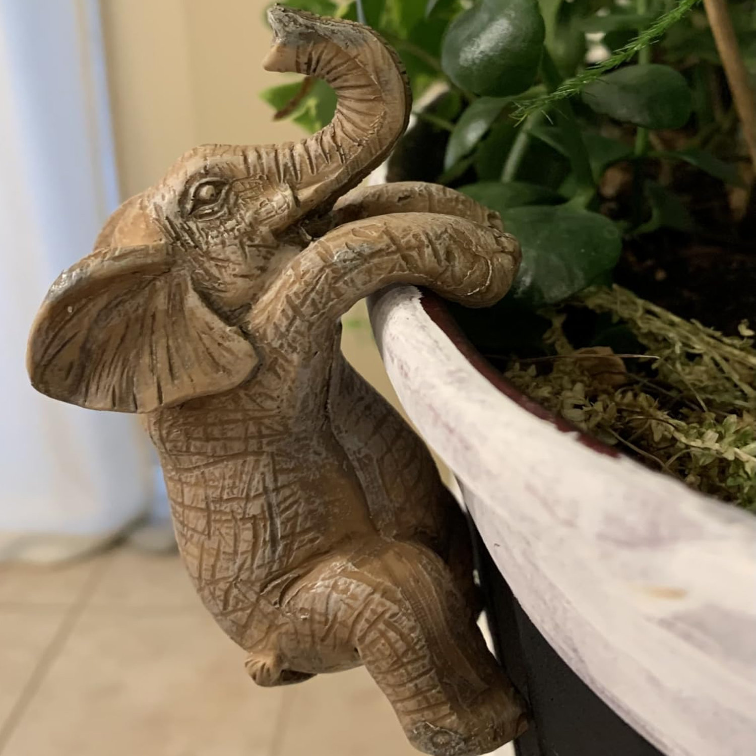 Arlmont & Co. Cute Climbing Elephant Flower Pot Hugger Figurines Resin ...