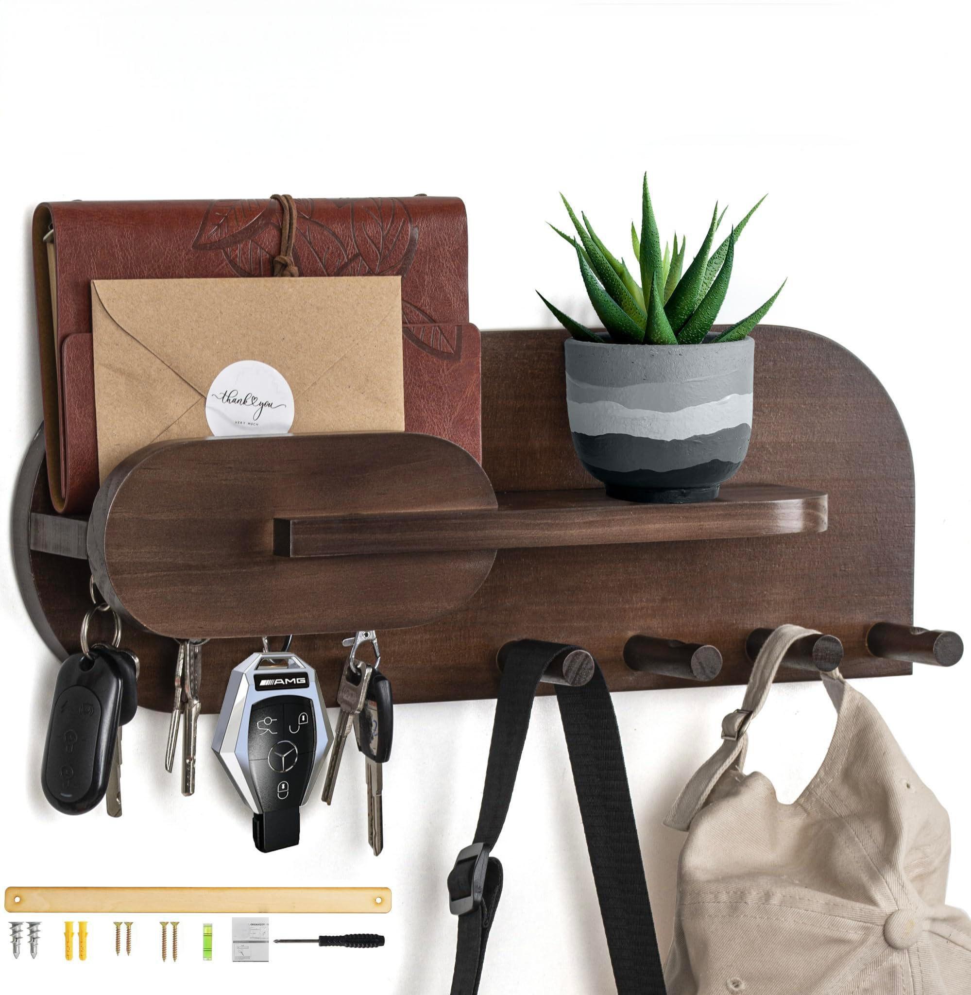 BOJUNTAN Solid Wood Mail And Key Holder For Wall Decorative Display ...