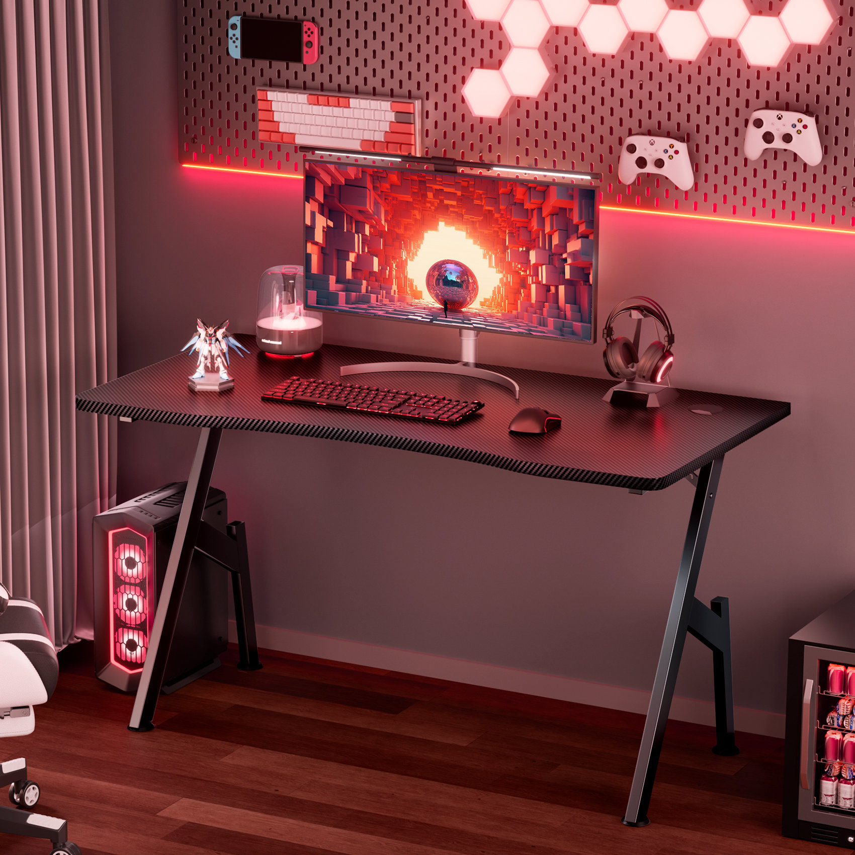 Wrought Studio Armas Gaming Desk With Carbon Fibre Surface- A Shaped ...