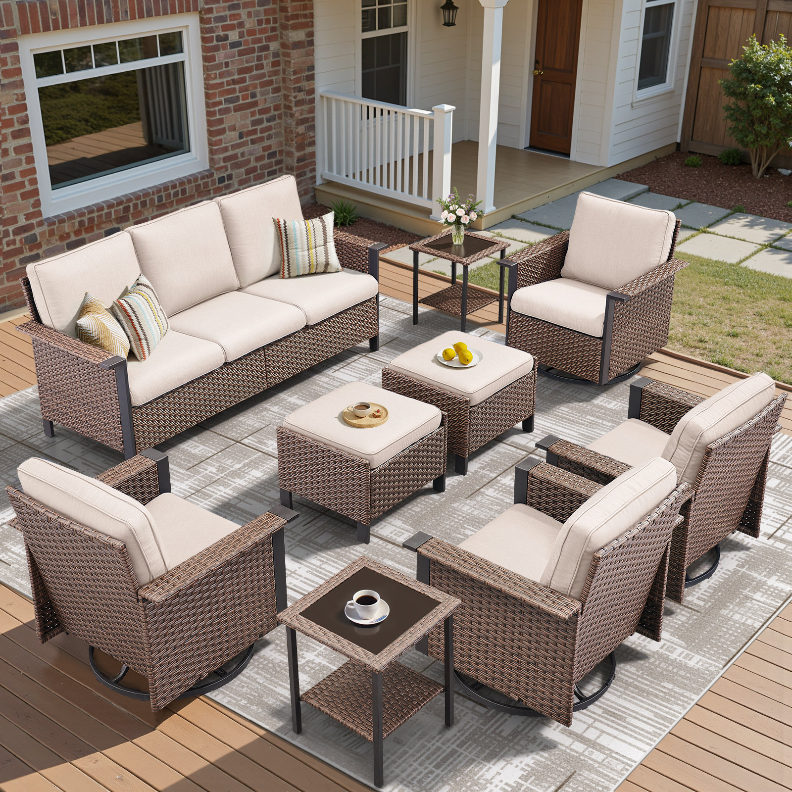 Latitude Run® Coady 9 - Pieces Outdoor Courtyard Wicker Family ...