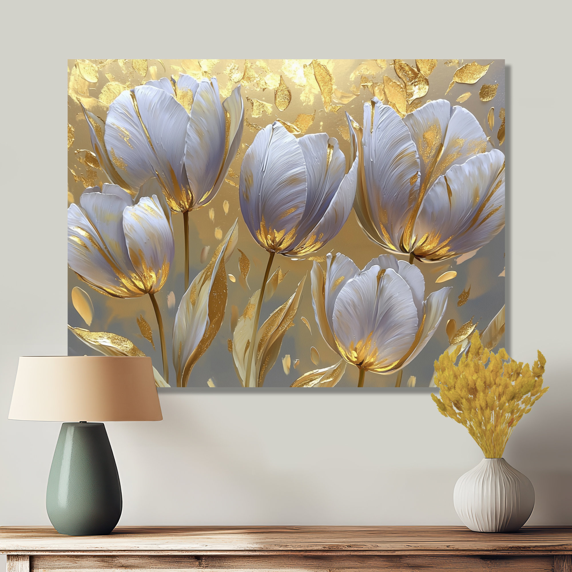 House of Hampton® Mouad Watercolors Goldern Tulips Bouquet Of Summer ...