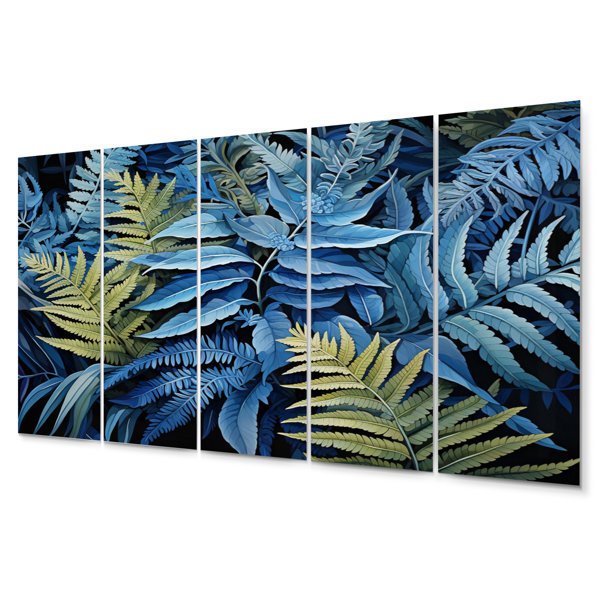 Design Art Blue Ferns Cobalt Serenade II - Floral Metal Wall Decor Set ...