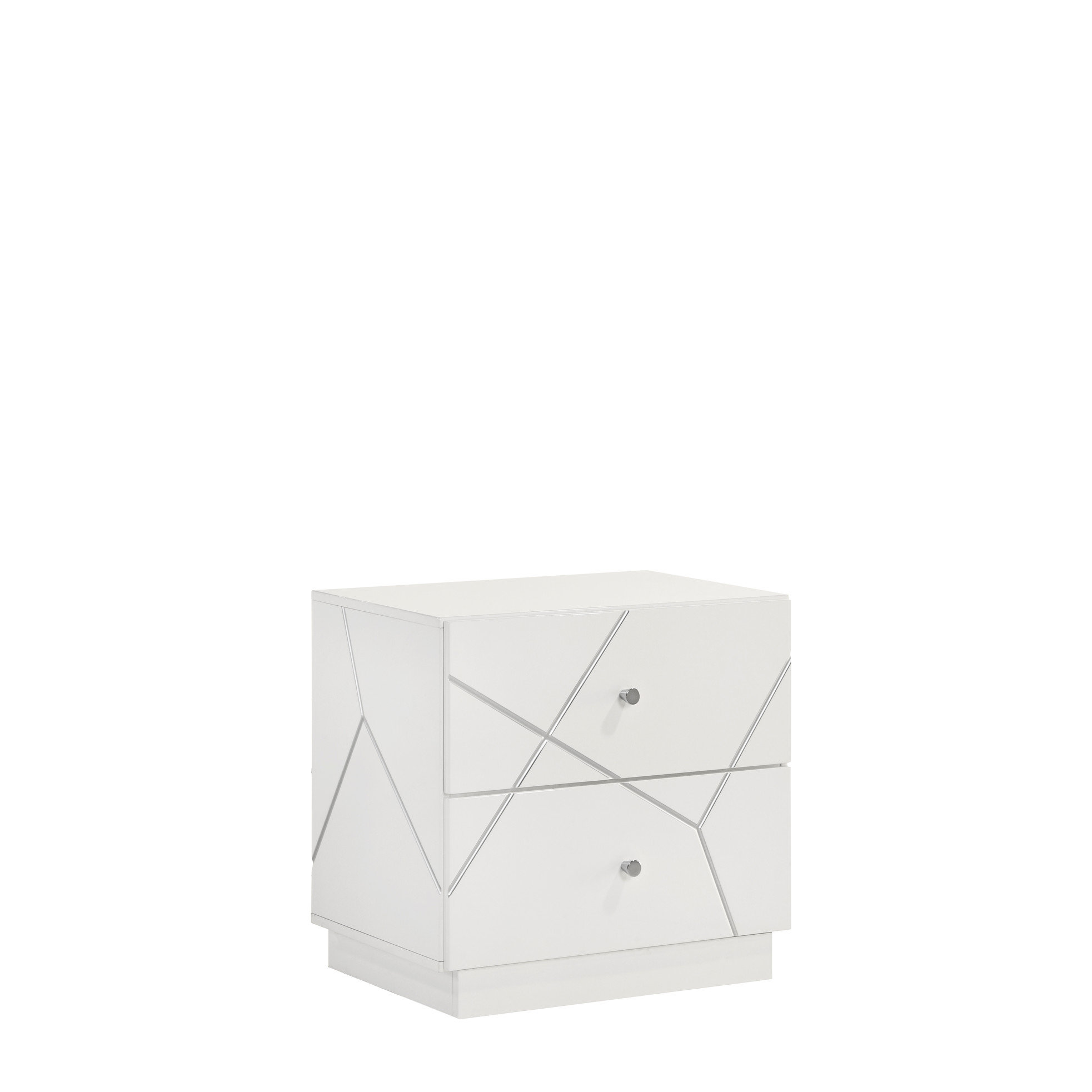 Orren Ellis White Geometric Nightstand With 2 Red Velvet Drawers And ...