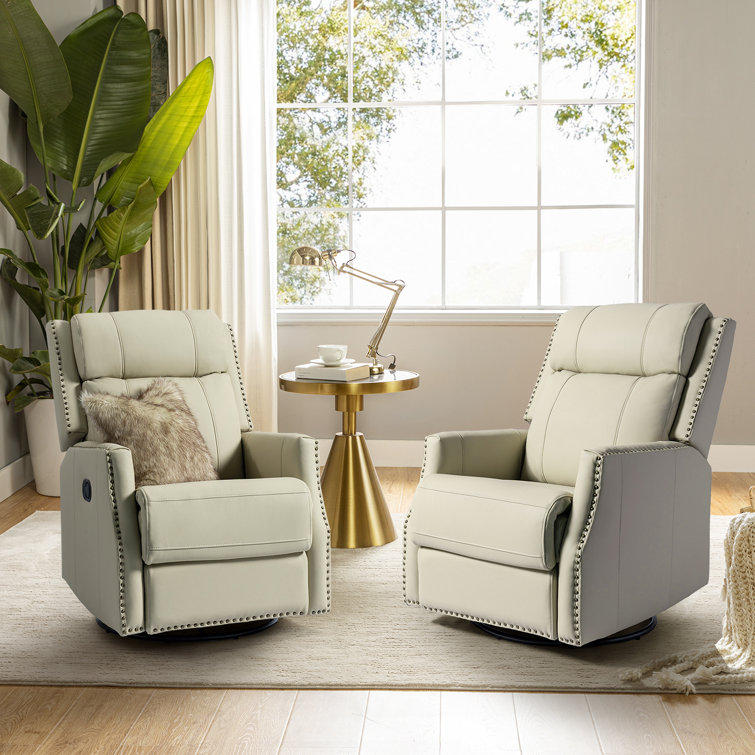 Wade Logan® Annarita Genuine Leather Manual Swivel Rocking Recliner ...