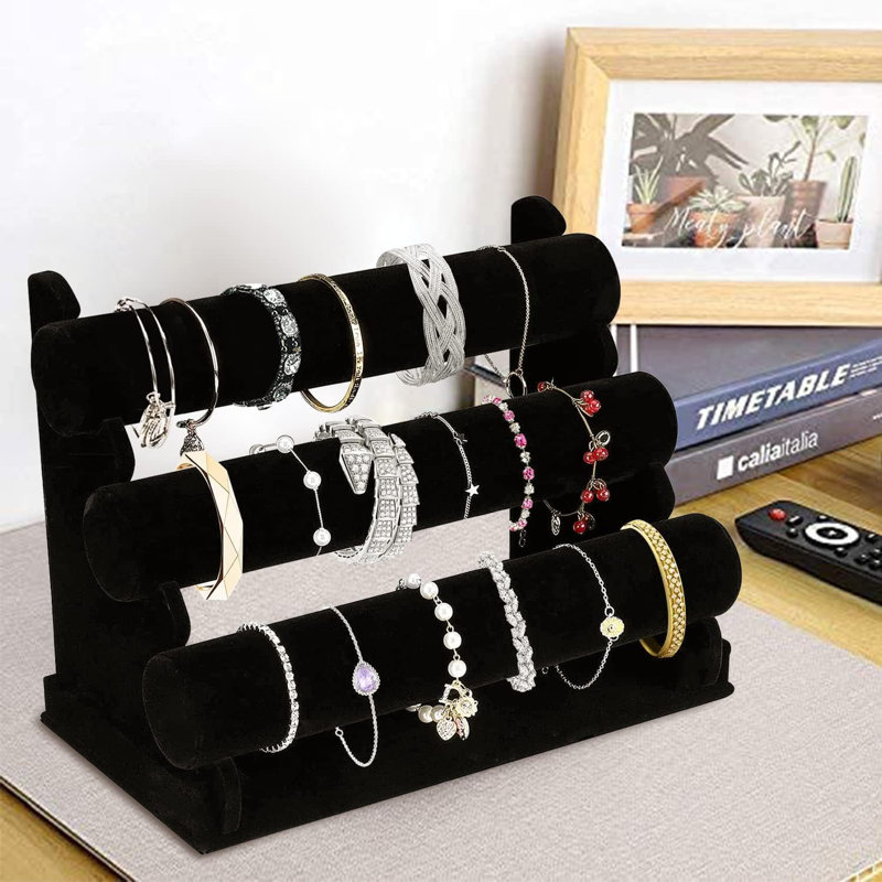 Mercer41 Velvet Bracelet Holder with 3 Tier Rack, Black Detachable ...