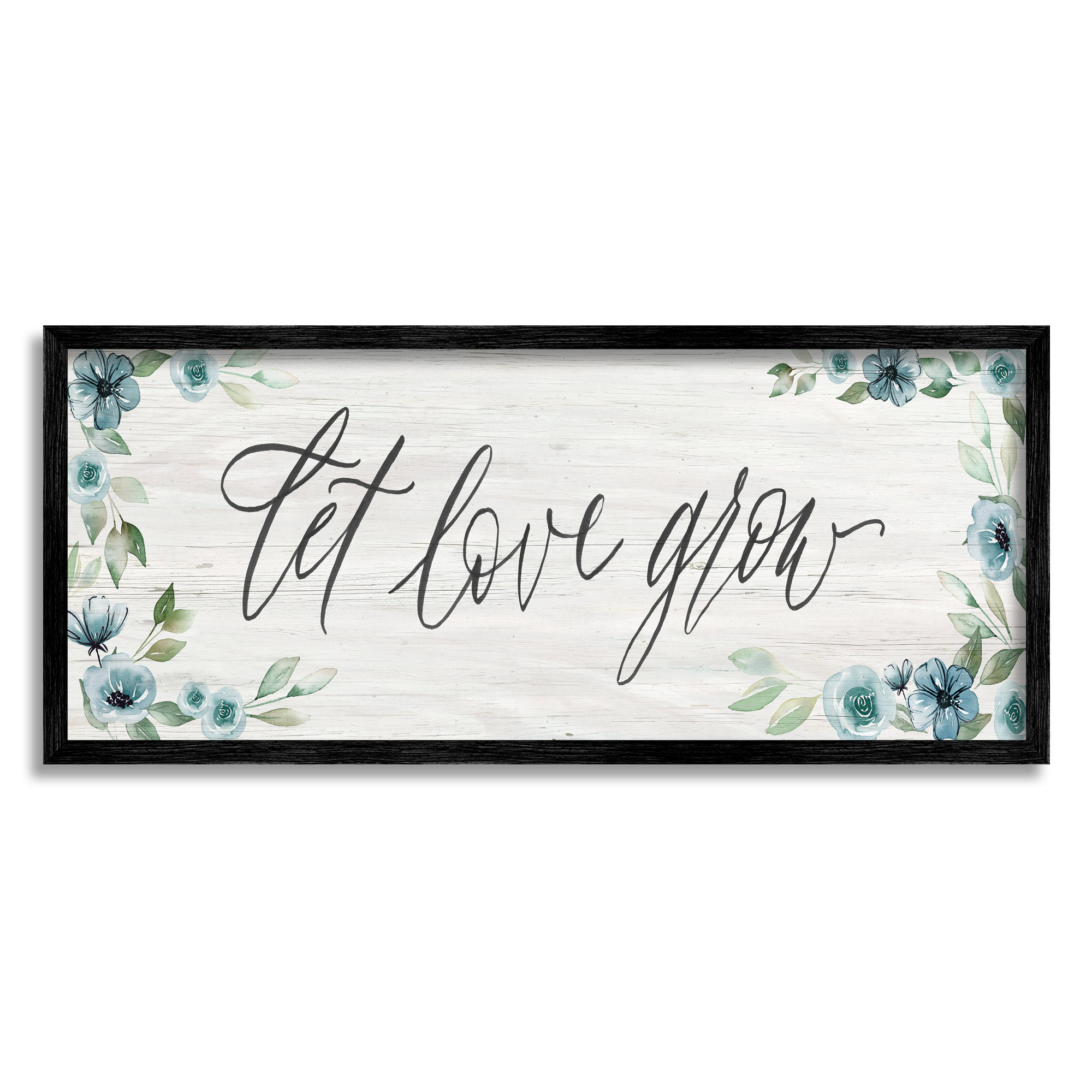Stupell Industries Let Love Grow Blooming Blue Flower Border Art By ...