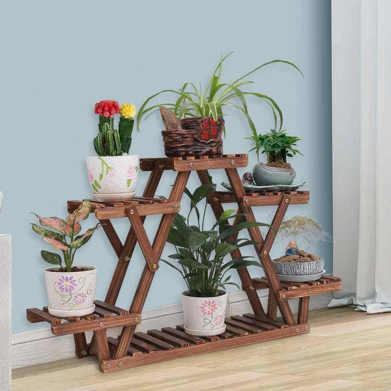 Millwood Pines Wood Plant Stand Triangular Plant Shelf Multi Tier ...