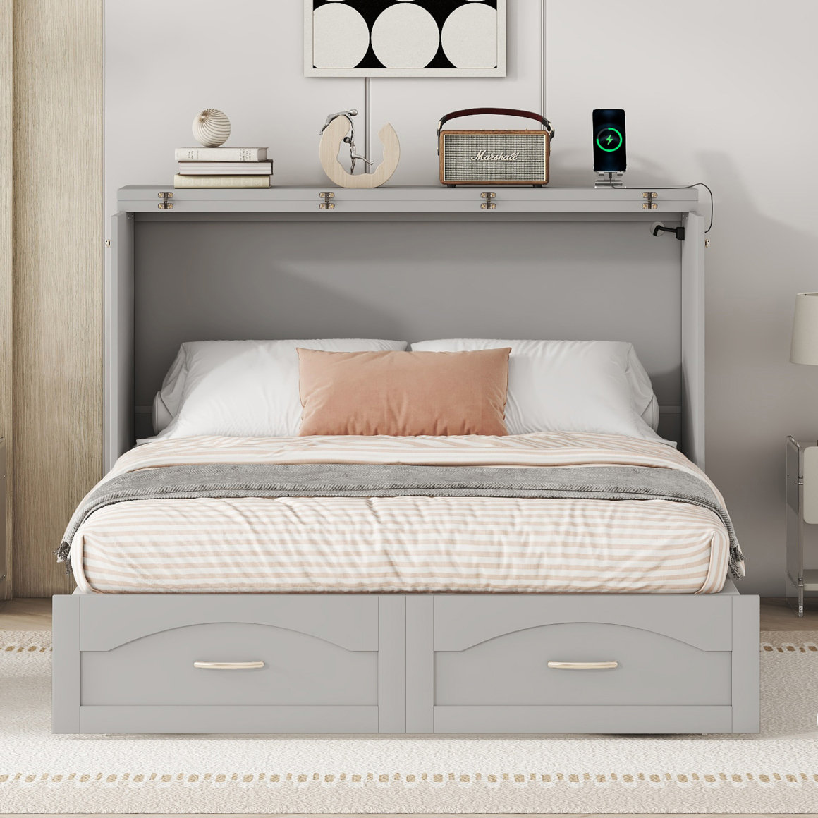 Lark Manor Full Size Murphy Bed Wall Bed With Drawer And A Set Of ...