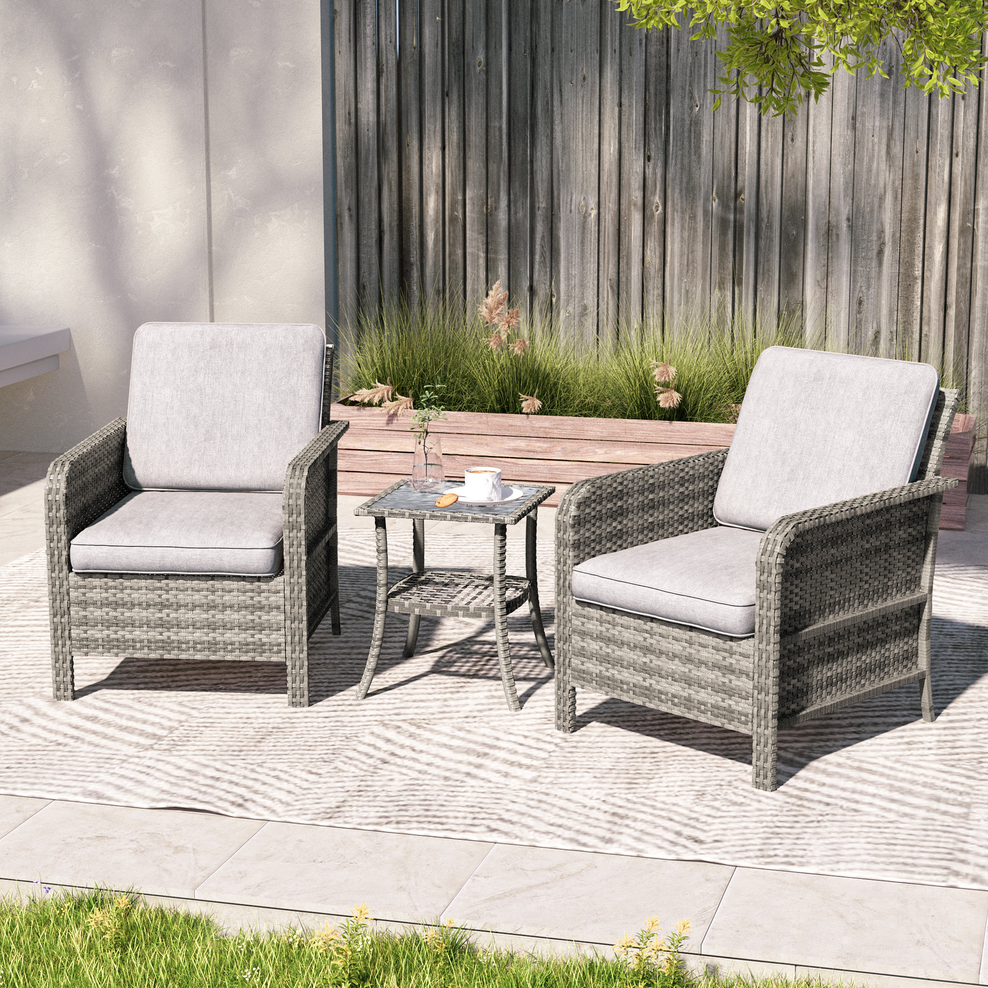 Causeway Bay 3 Piece Outdoor Patio Conversation Set with Side Table | Wayfair
